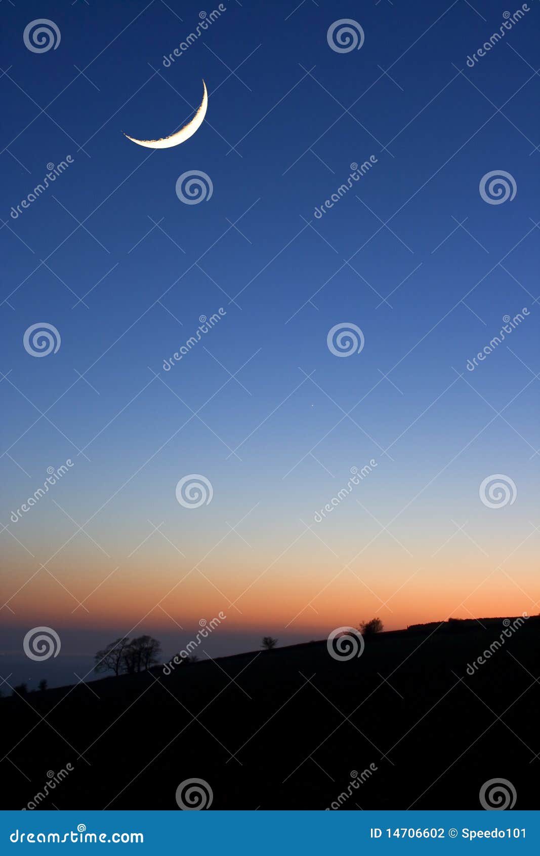 A Crescent Moon at Sunset Above Stock Photo - Image of natural, horizon ...