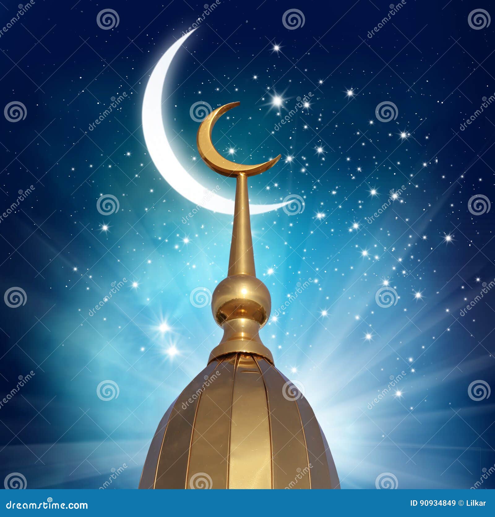 Crescent Moon at a Top of a Mosque Stock Image - Image of dubai, cloud ...