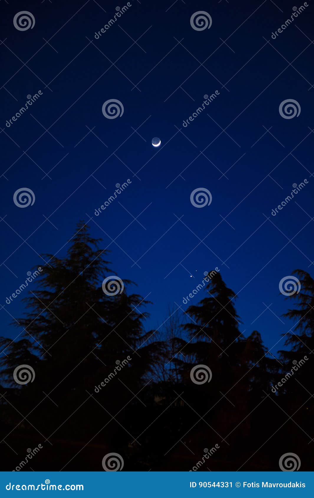 Crescent moon stock image. Image of high, pine, planets - 90544331
