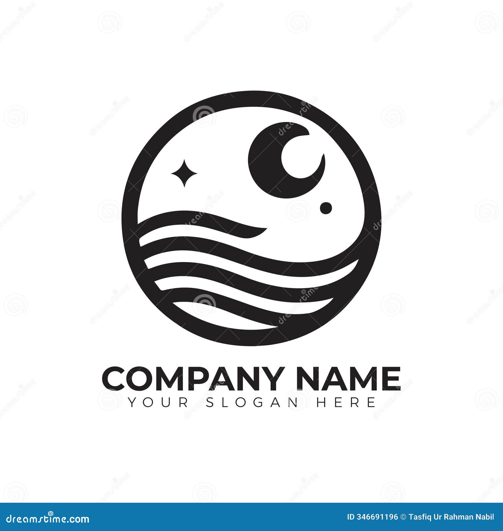Crescent Moon and Waves Logo Design. Luxury Linear Outline Style Stock ...
