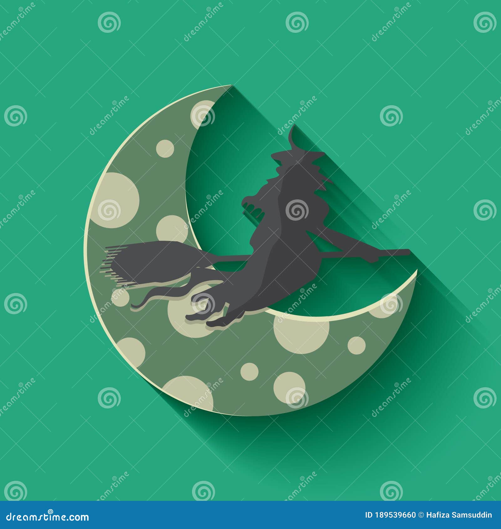 Crescent Moon and Witch. Vector Illustration Decorative Design Stock ...