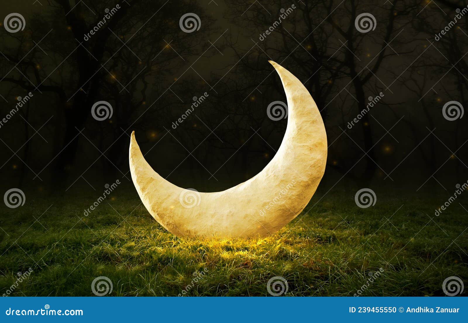 Crescent moon in the woods stock photo. Image of orbit - 239455550