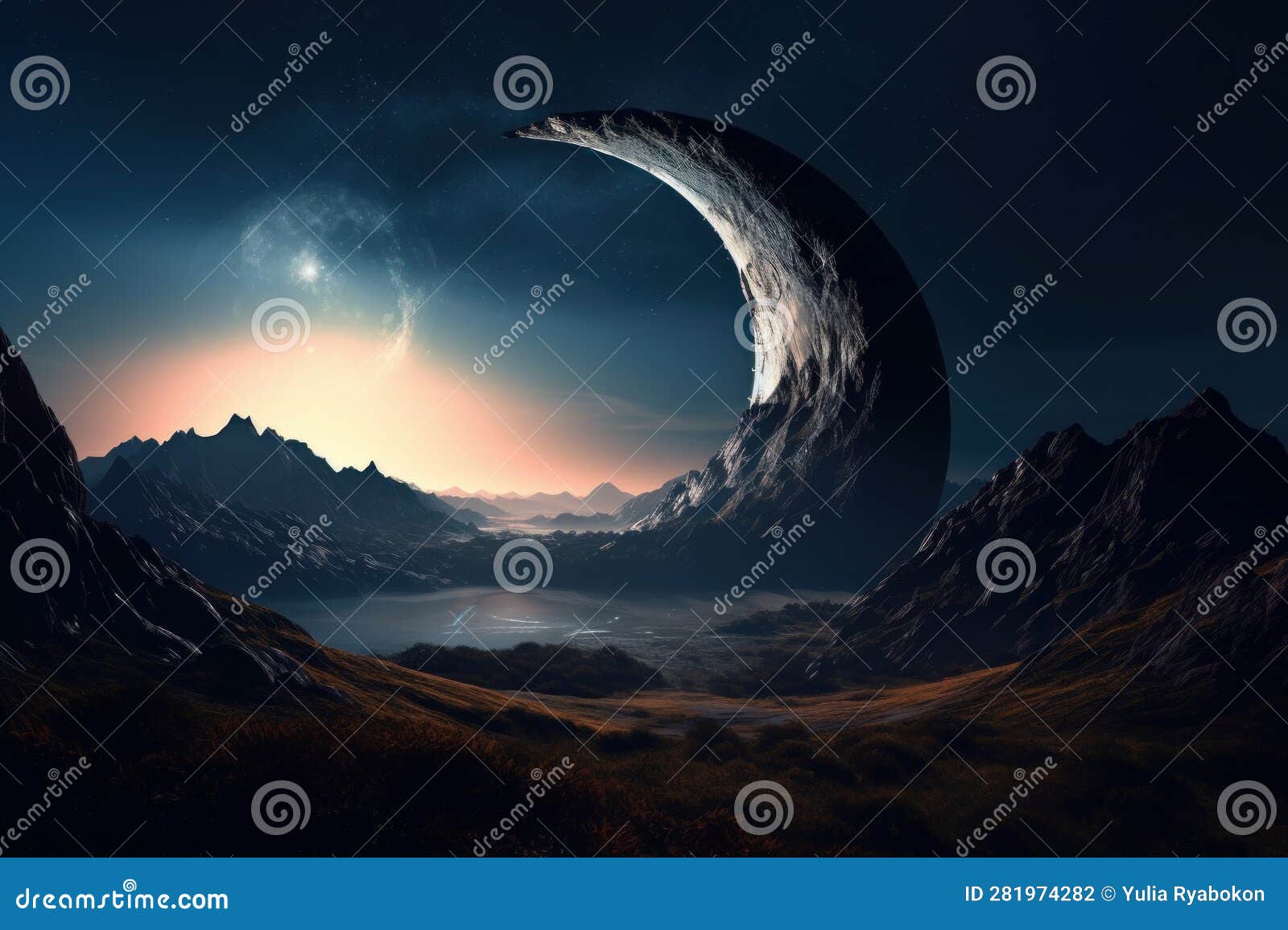 Crescent Planet Moon Surface. Generate Ai Stock Illustration ...