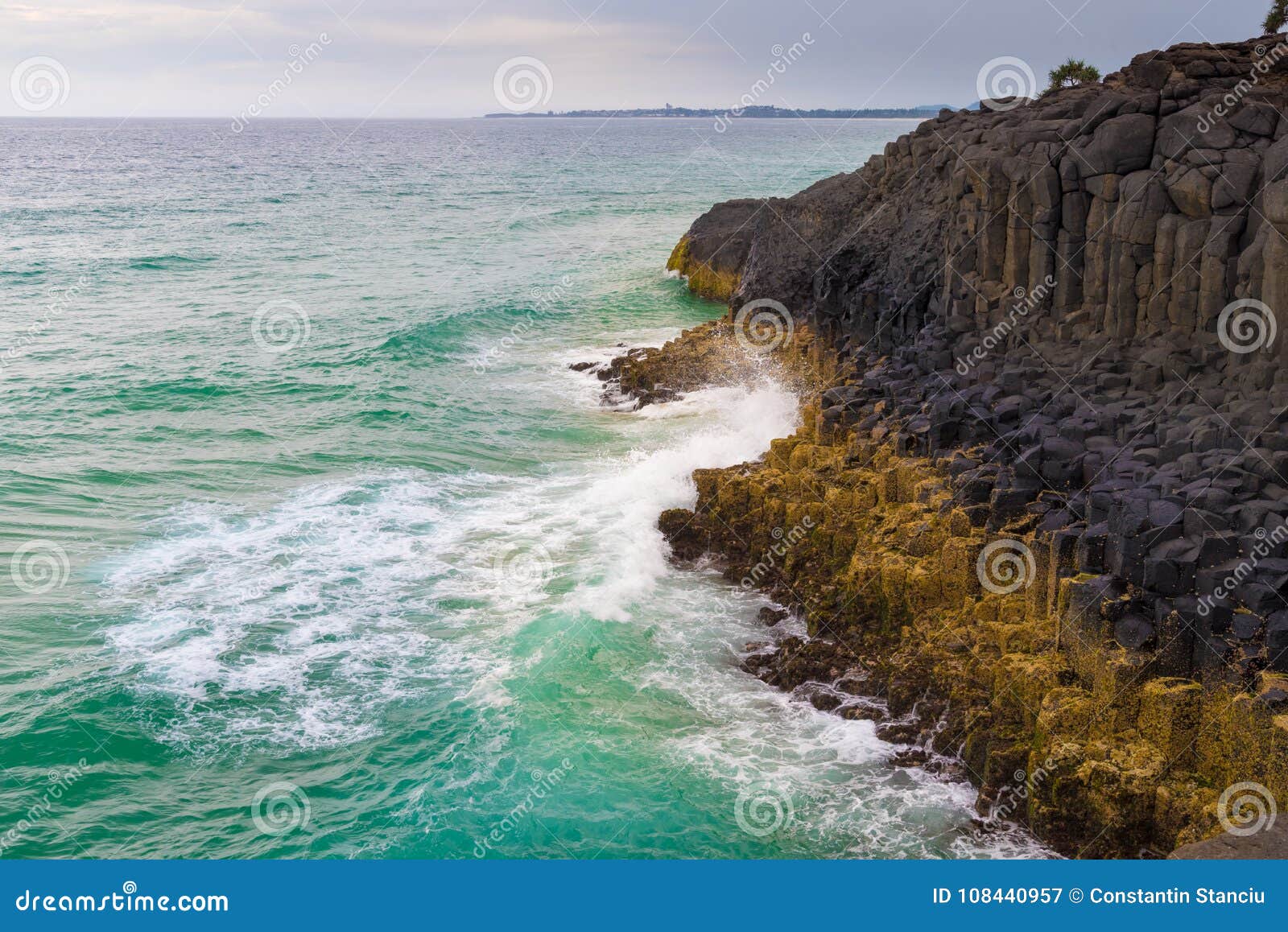 Crescent Shaped Hexagonal Rock Formations Stock Image - Image of coast ...