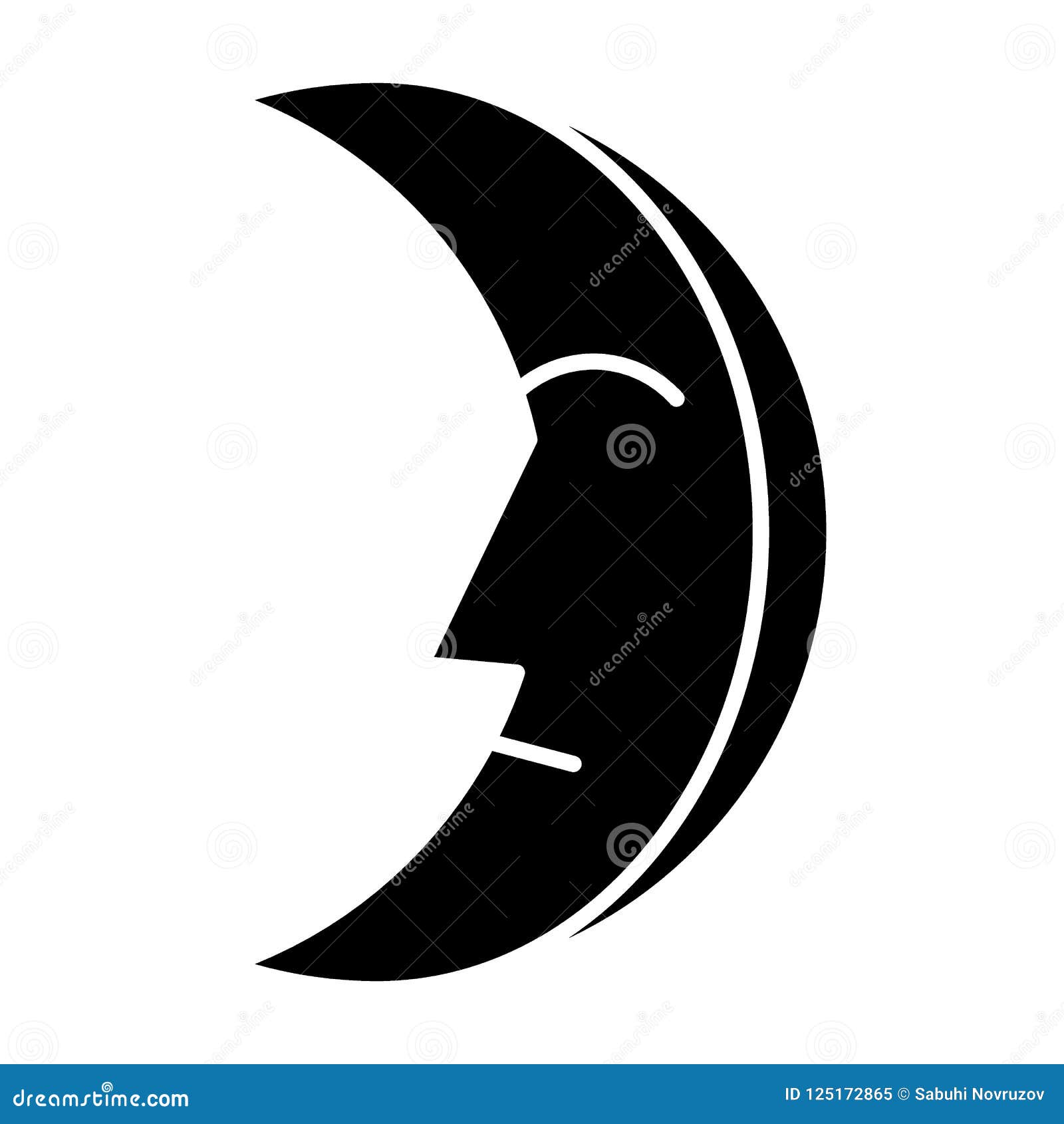 Crescent Solid Icon. Moon Face Vector Illustration Isolated on White ...