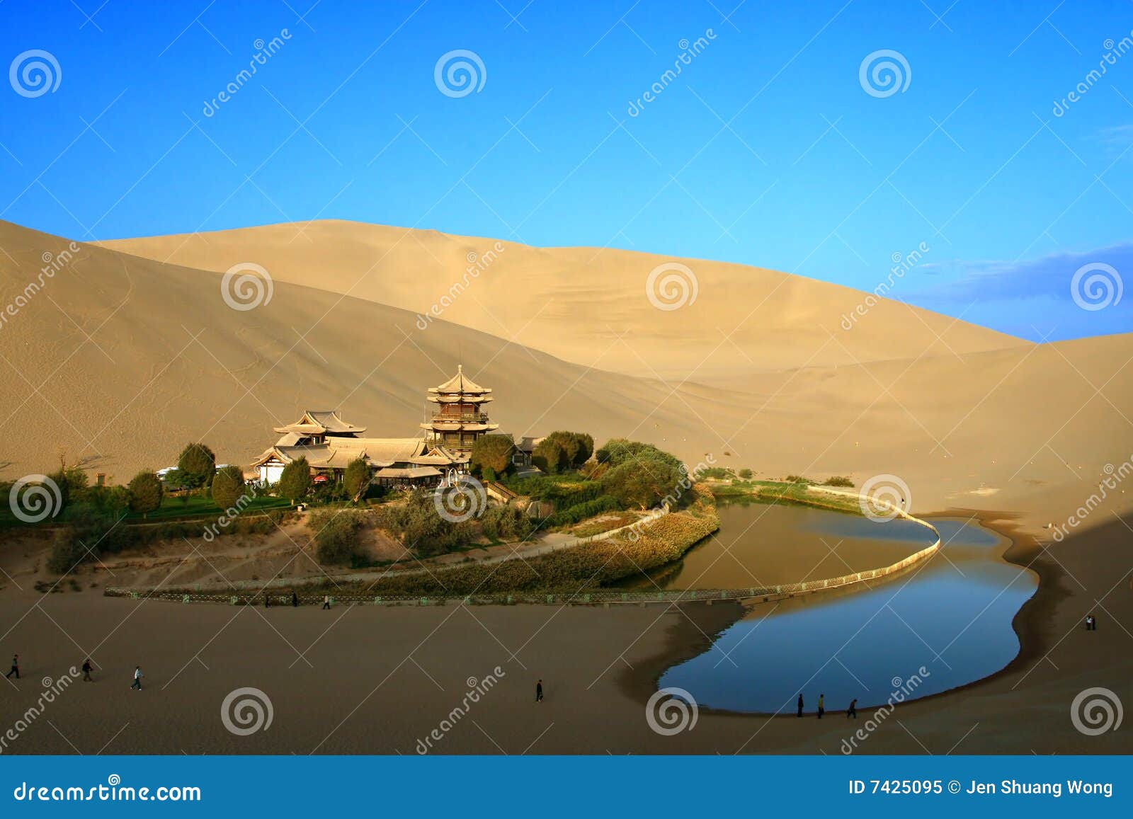 Crescent Spring, Dun Huang, China Stock Image - Image of huang, morning ...