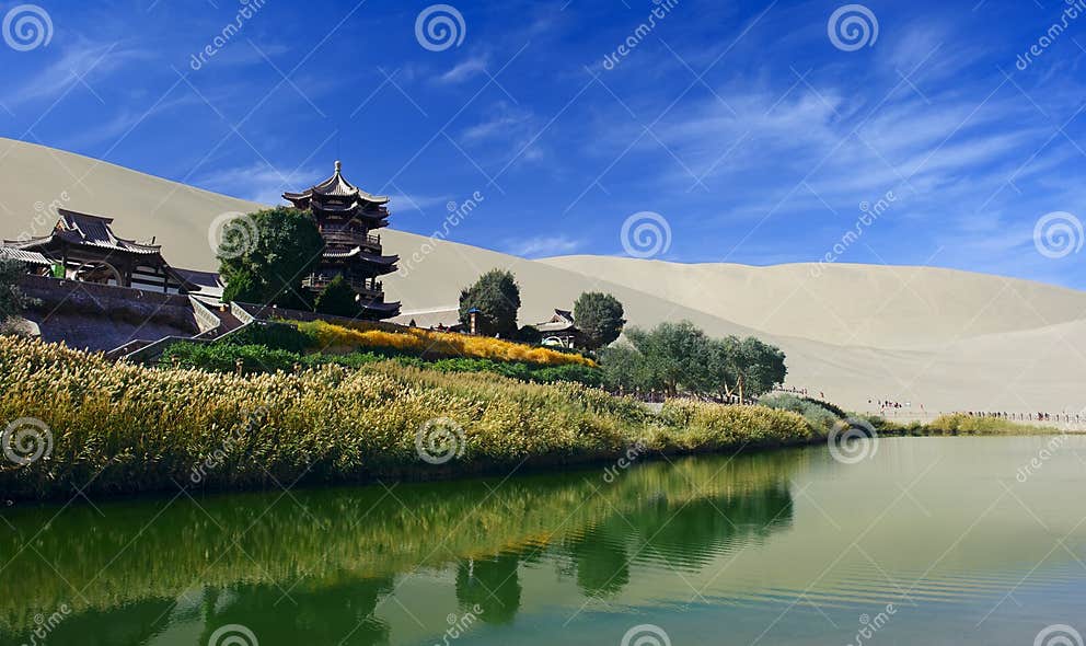 The Crescent Spring in Dunhuang,China Stock Photo - Image of blue ...