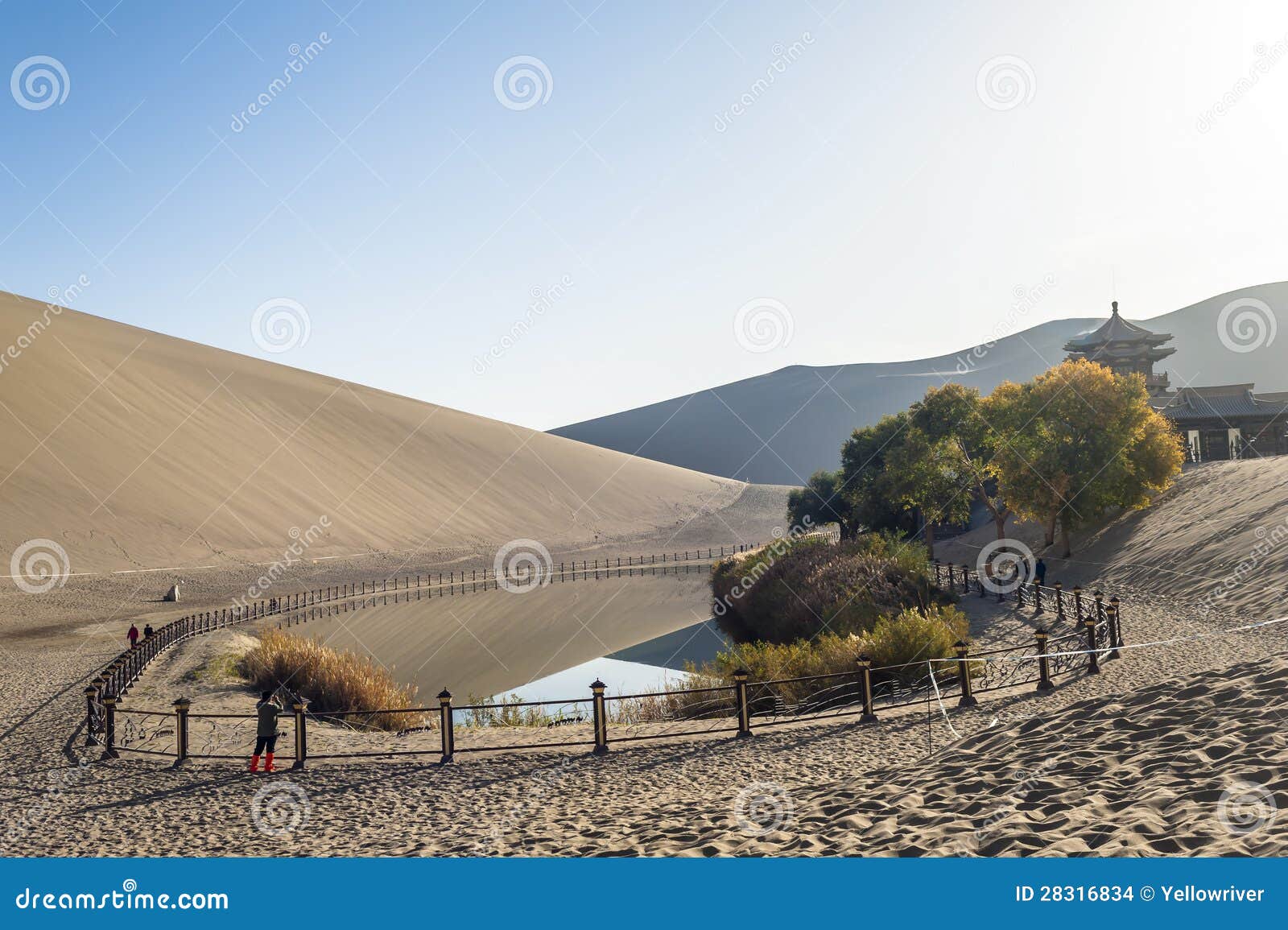 Crescent Spring and Mingyue Pavilion in Dunhuang, China Stock Photo ...