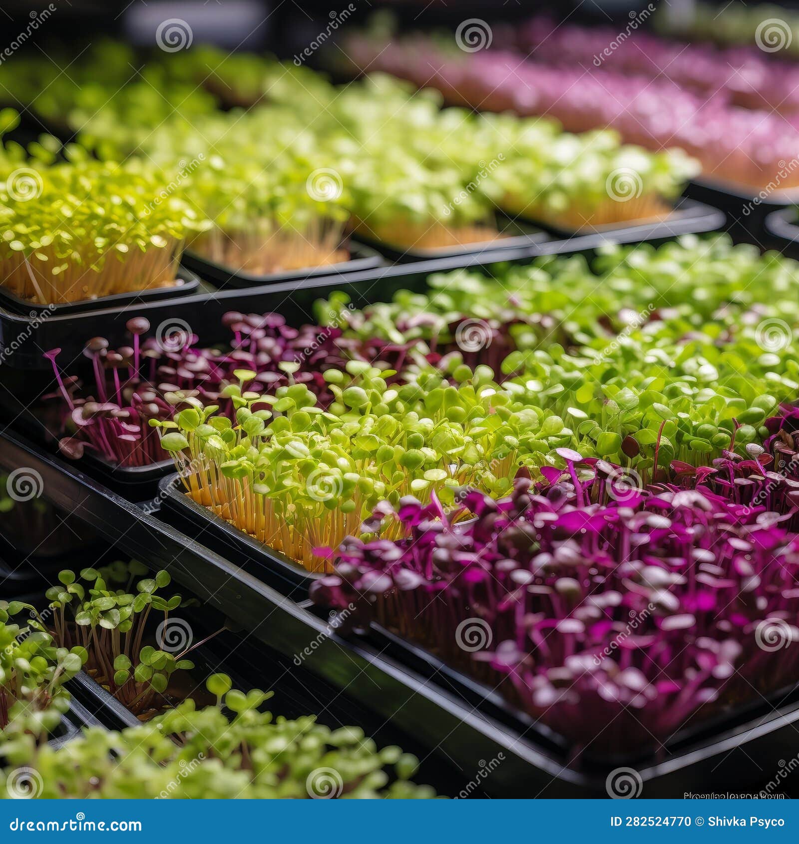 Cress Microgreens and Purple Kohlrabi Microgreens Plants Stock ...