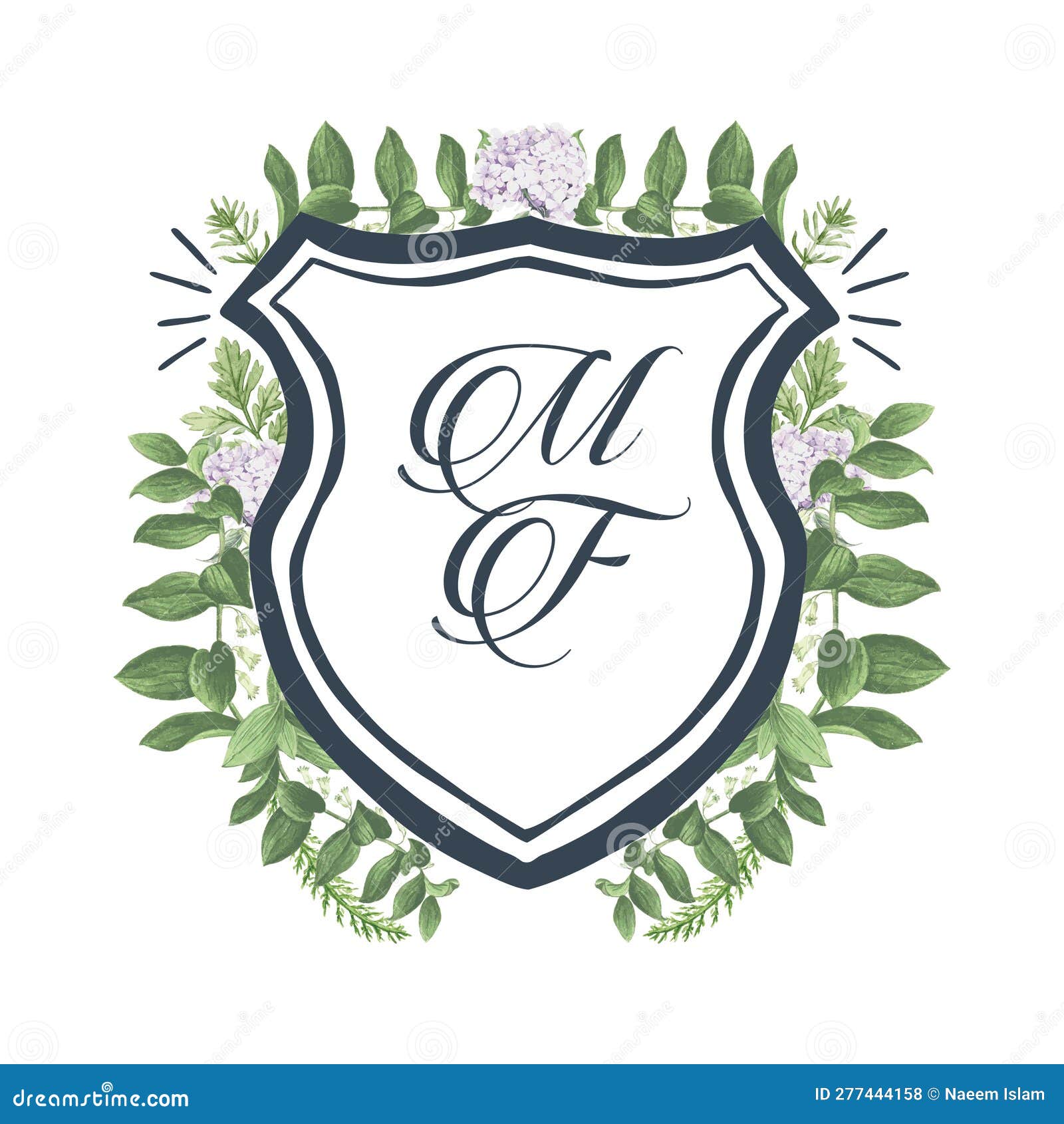 MF Initial Watercolor Wedding Crest Stock Vector - Illustration of ...