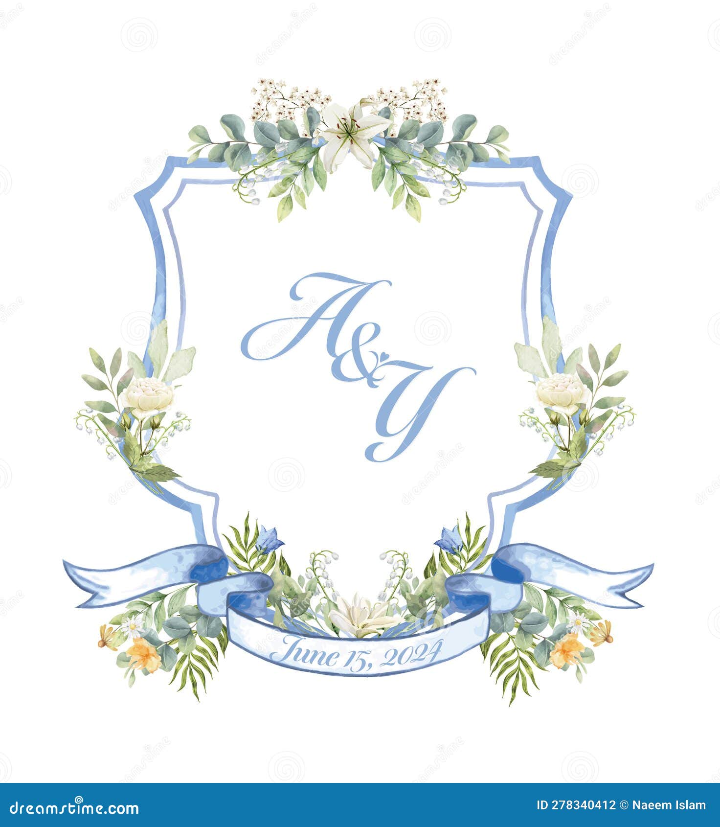 AY Initial Painted Watercolor Light Blue Crest Stock Vector ...
