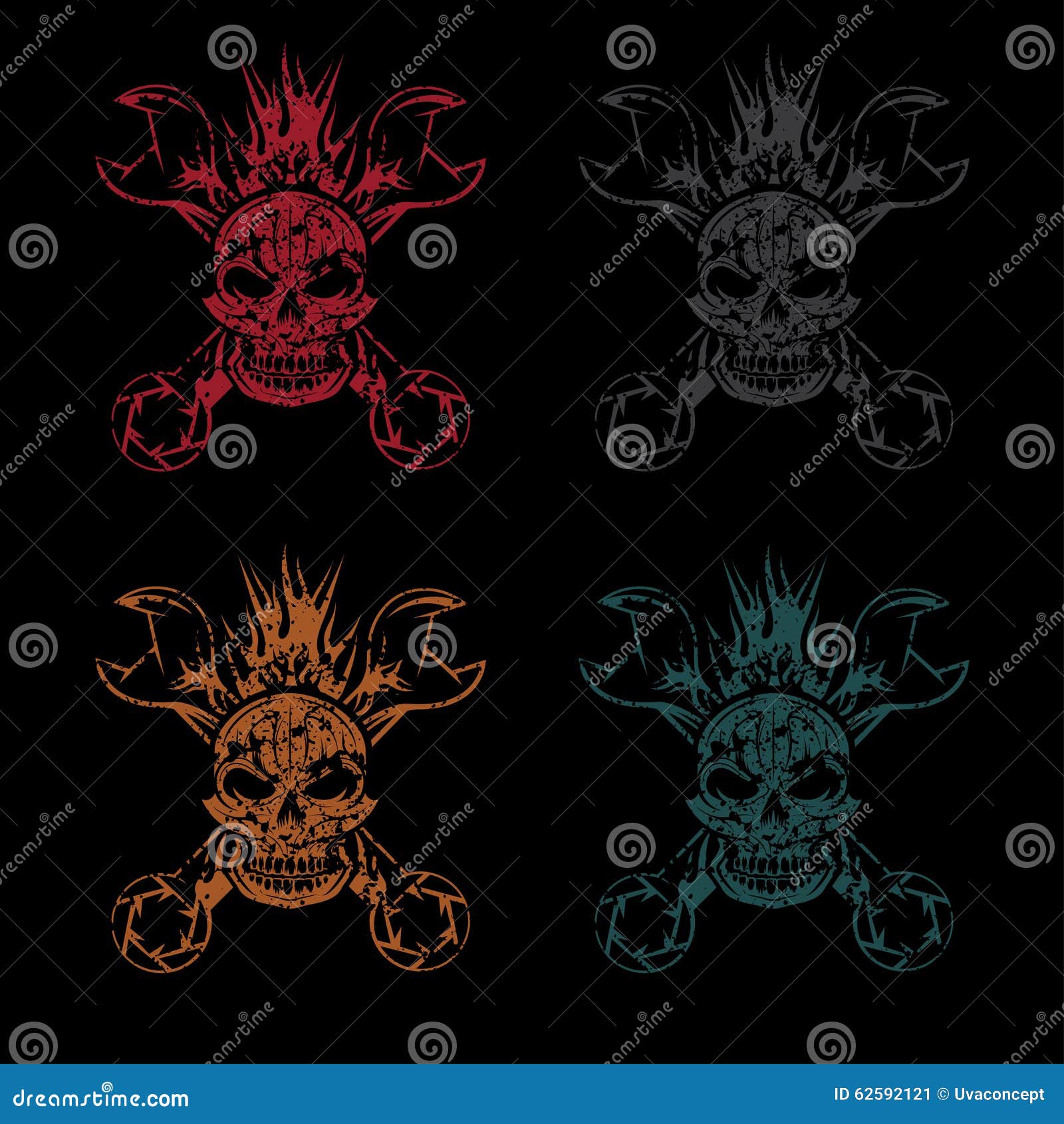 Crest with Skull,flame and Spanners Stock Vector - Illustration of ...