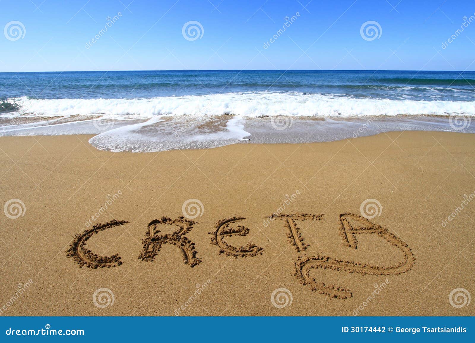 Creta written on the beach stock photo. Image of crete - 30174442