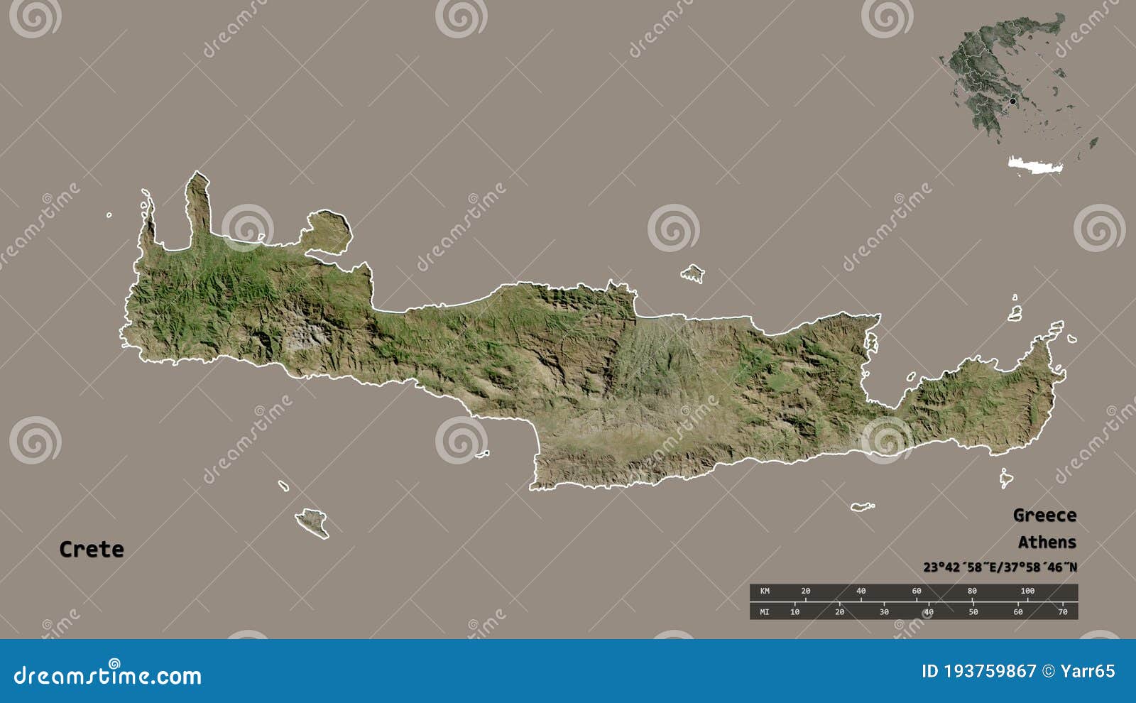 Crete, Decentralized Administration of Greece, Zoomed. Satellite Stock ...