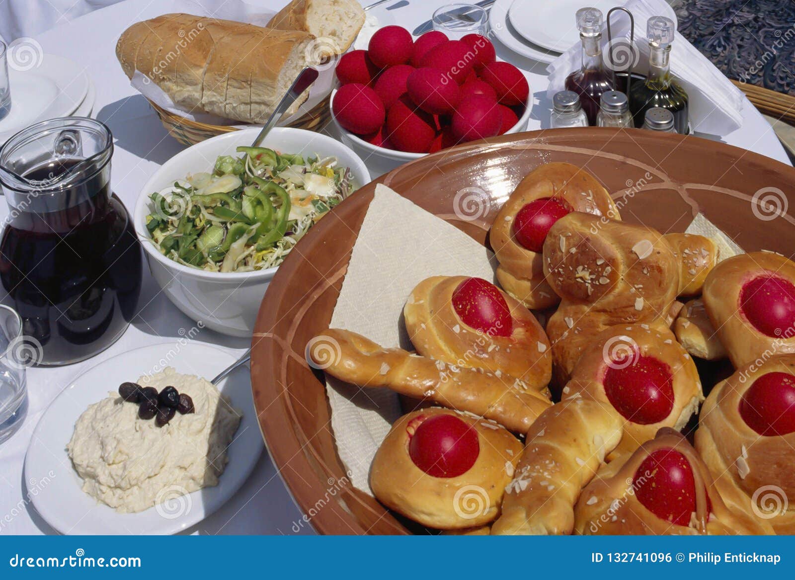 CRETE .Easter Bread with Dyed Eggs Stock Photo - Image of islands ...
