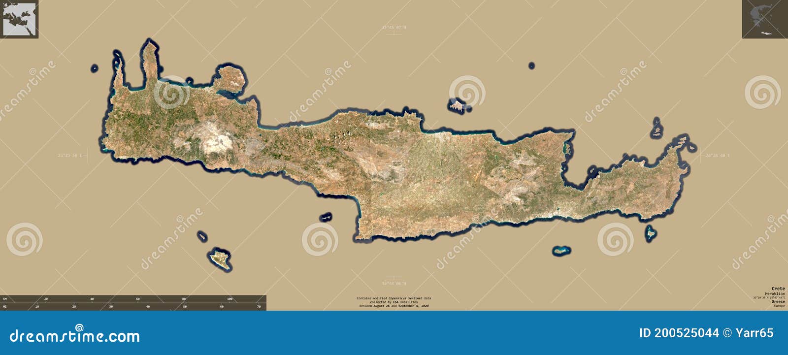 Crete, Greece - Composition. Sentinel-2 Satellite Stock Illustration ...