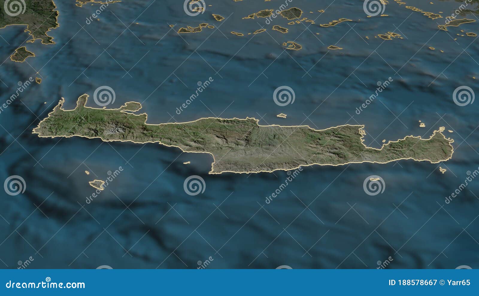 Crete, Greece - Outlined. Satellite Stock Illustration - Illustration ...