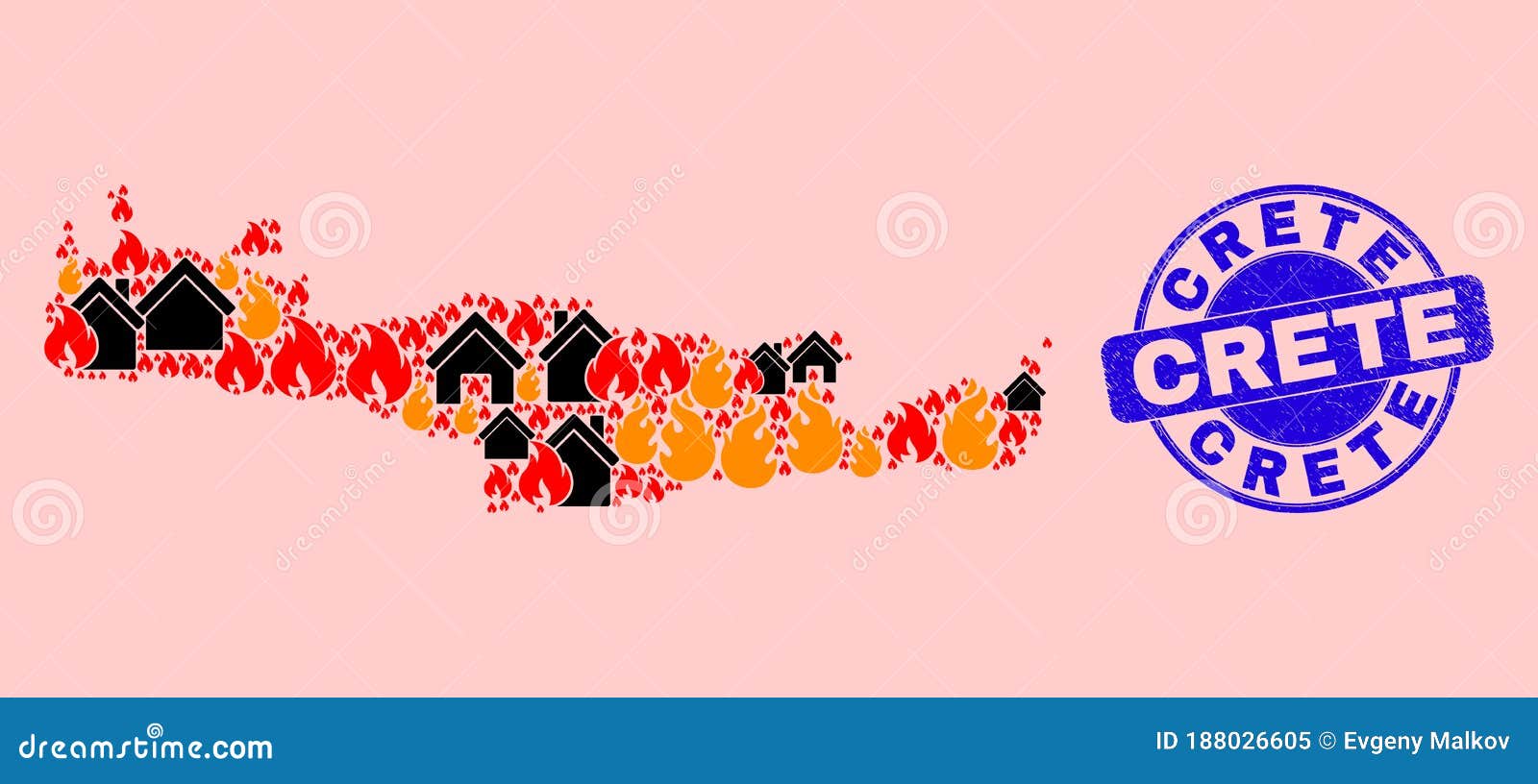 Crete Map Composition of Fire and Buildings and Grunge Crete Seal Stock ...