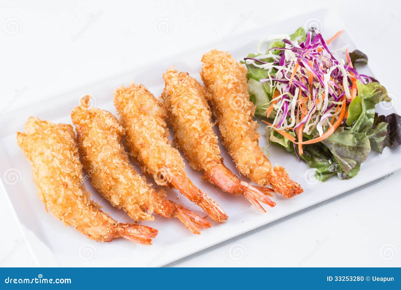 Crevette Frite Avec De La Salade Photo stock - Image of fermer, tempura ...