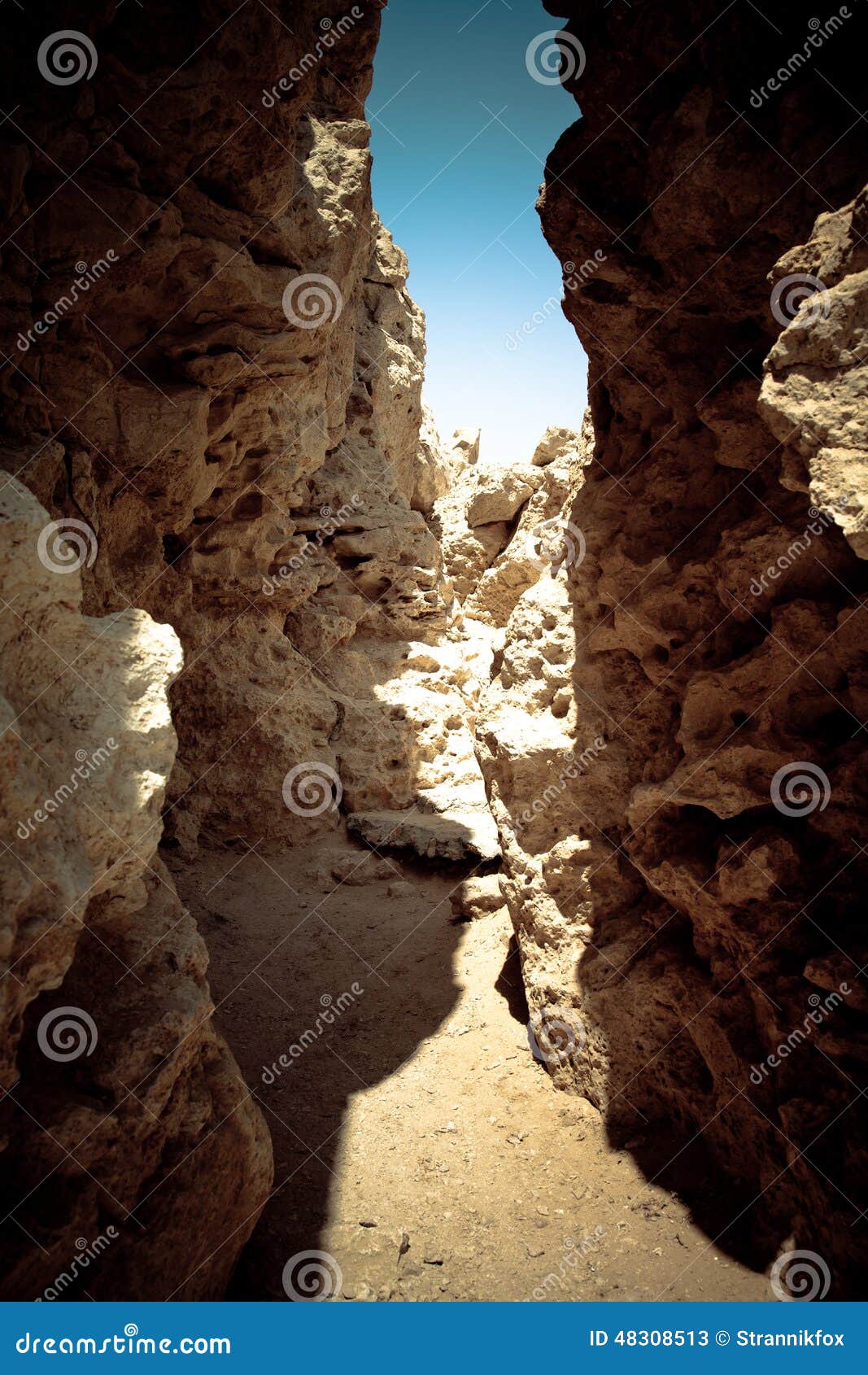 Crevice in the Rock, Forming a Tunnel. Tinted Stock Image - Image of ...