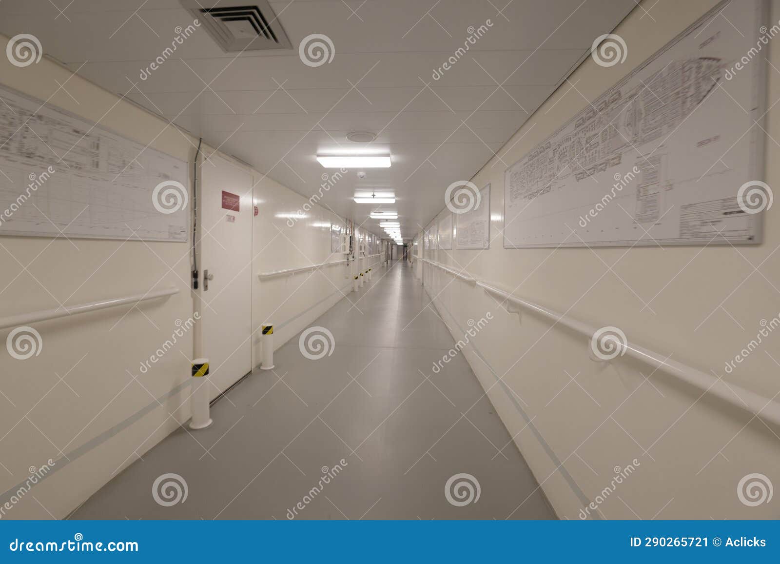 Crew Area Corridors and Hallways on a Cruise Ship with Emergency Exit ...