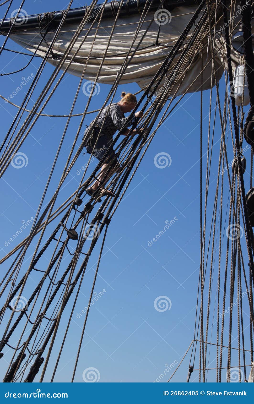Crew descends the rigging editorial image. Image of tallship - 26862405
