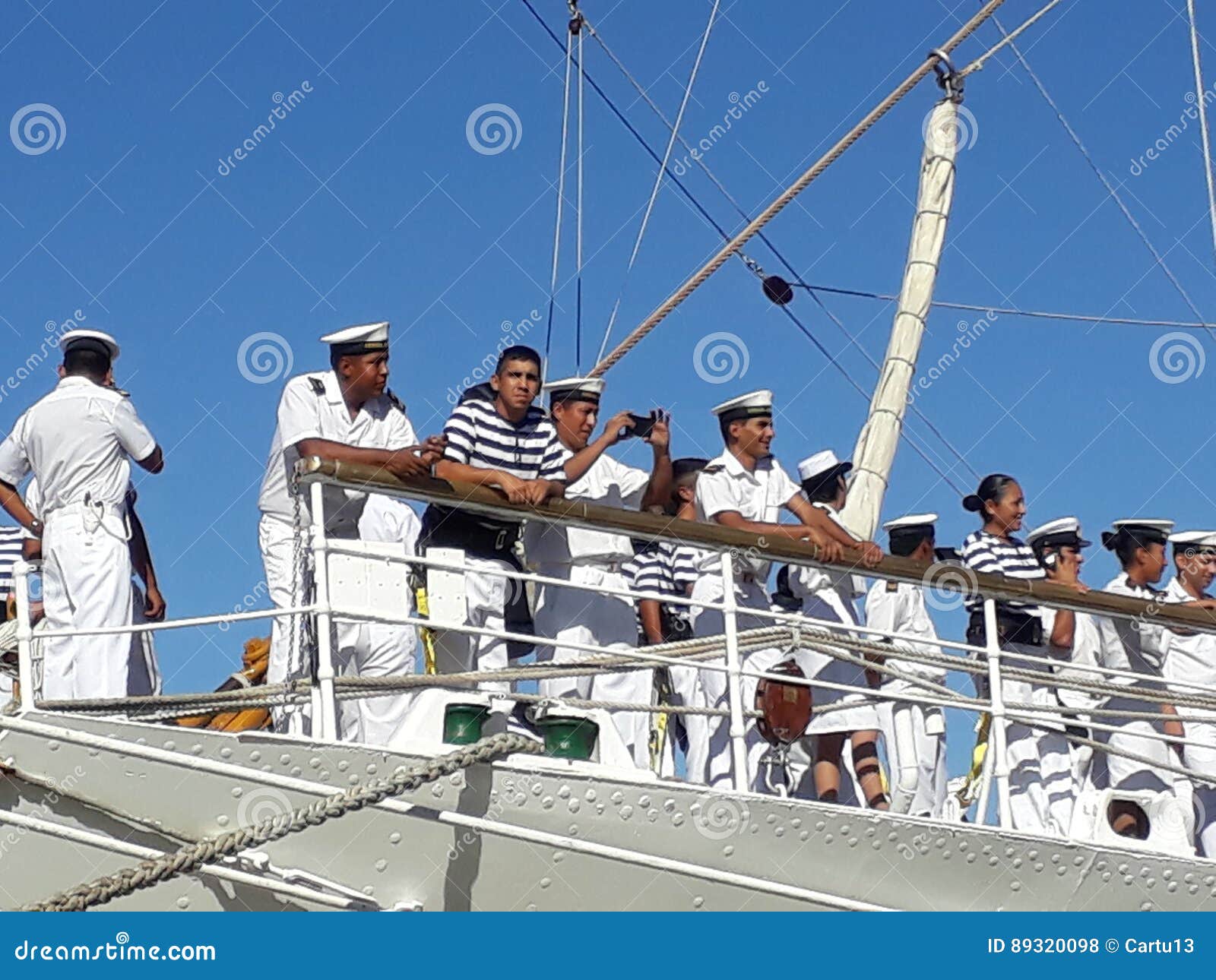 Crew on front deck editorial stock photo. Image of mooring - 89320098
