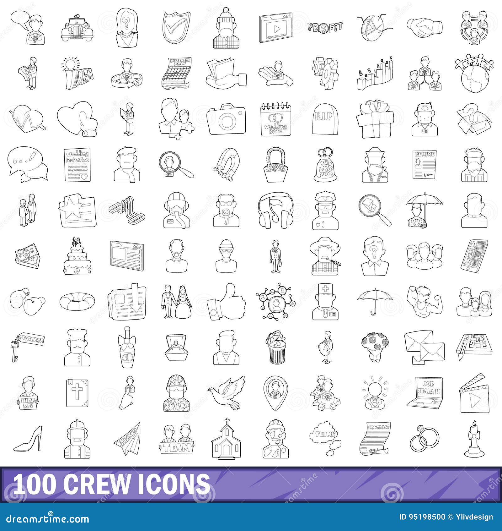 100 Crew Icons Set, Outline Style Stock Vector - Illustration of ...