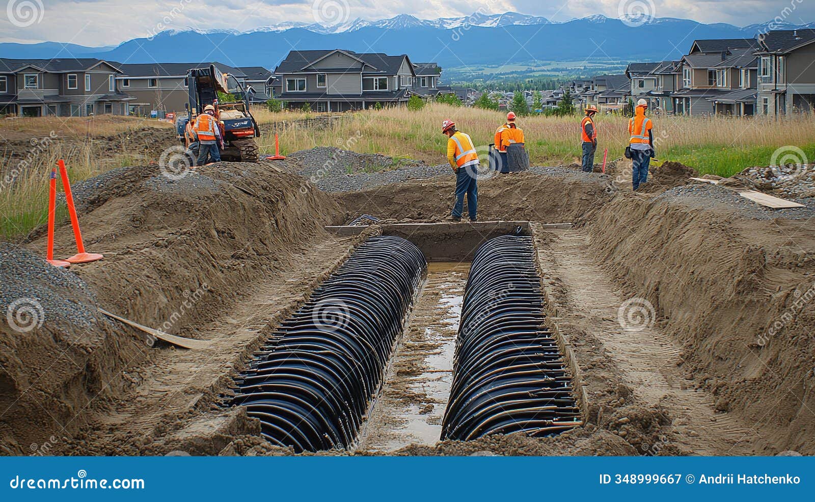 A Crew Installing Underground Stormwater Detention Systems in a New ...
