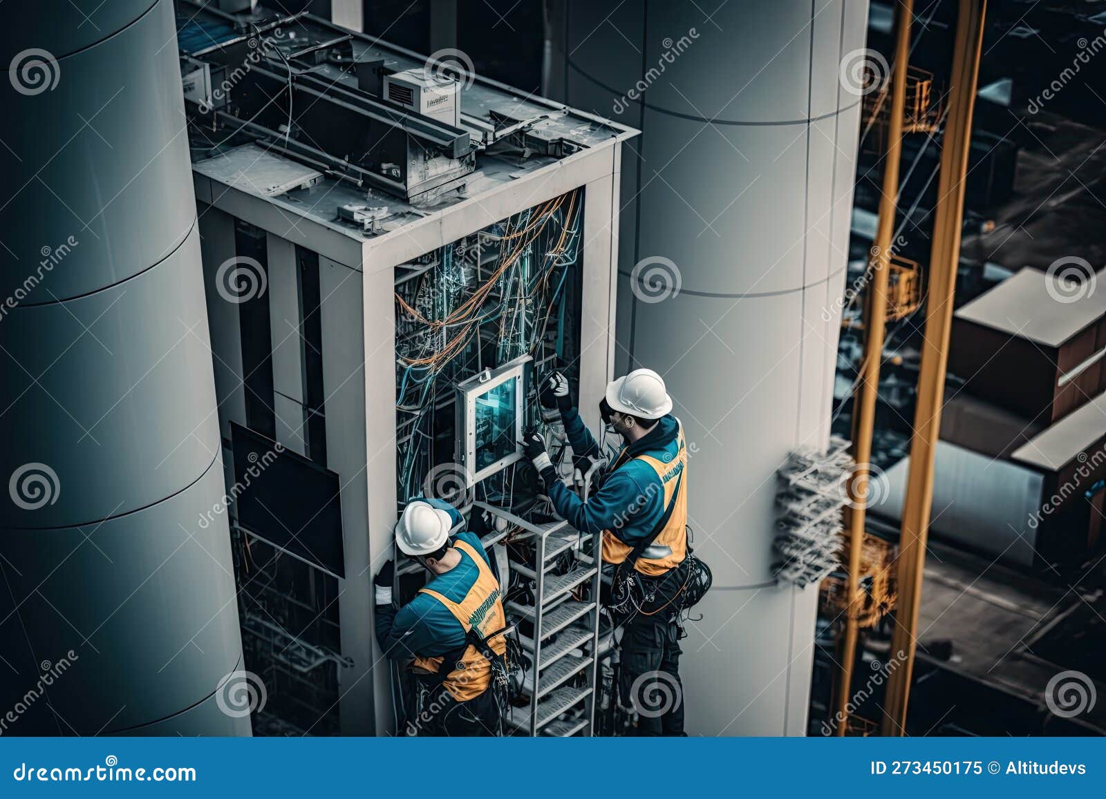 Crew of Technicians Installing 5g Antennas on Tall Building Stock ...