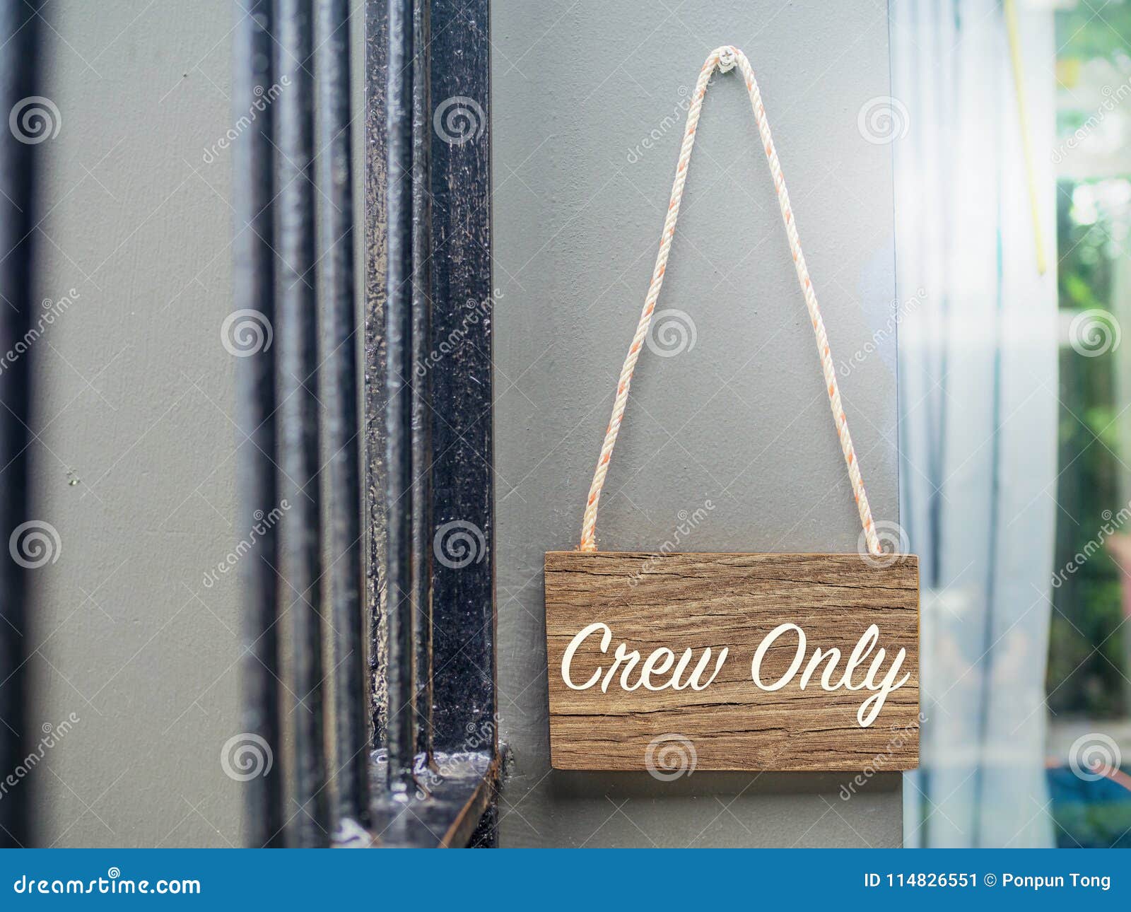 Crew only on Wood Hanging Sign Stock Image - Image of personnel ...