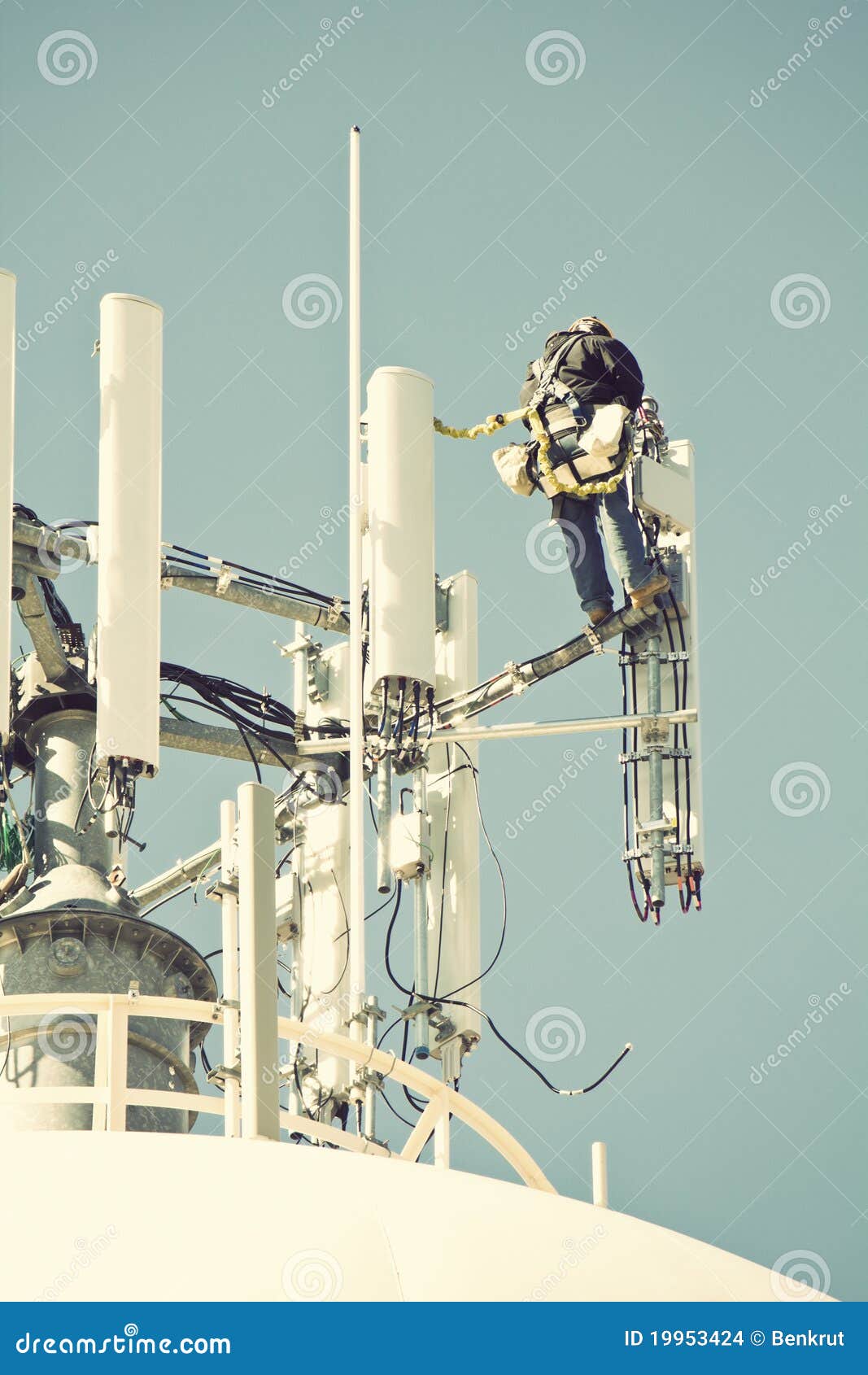 Crew Working on the Cell Tower Stock Photo - Image of crew, manual ...