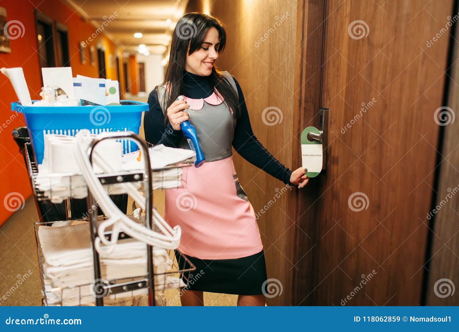 Criada En El Uniforme Acabado Limpiando El Cuarto Imagen de archivo ...