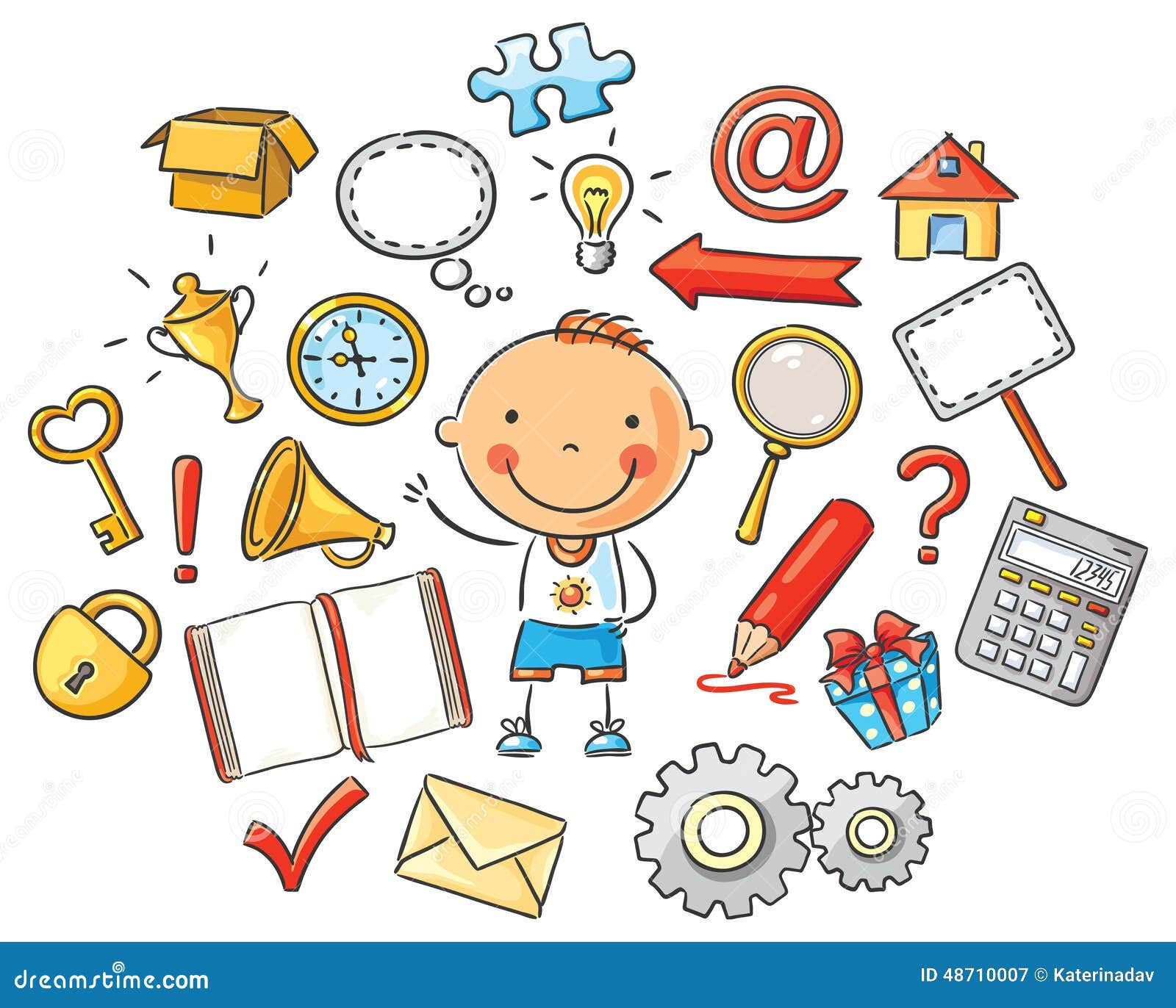 Criança Dos Desenhos Animados Com Símbolos Ilustração do Vetor ...