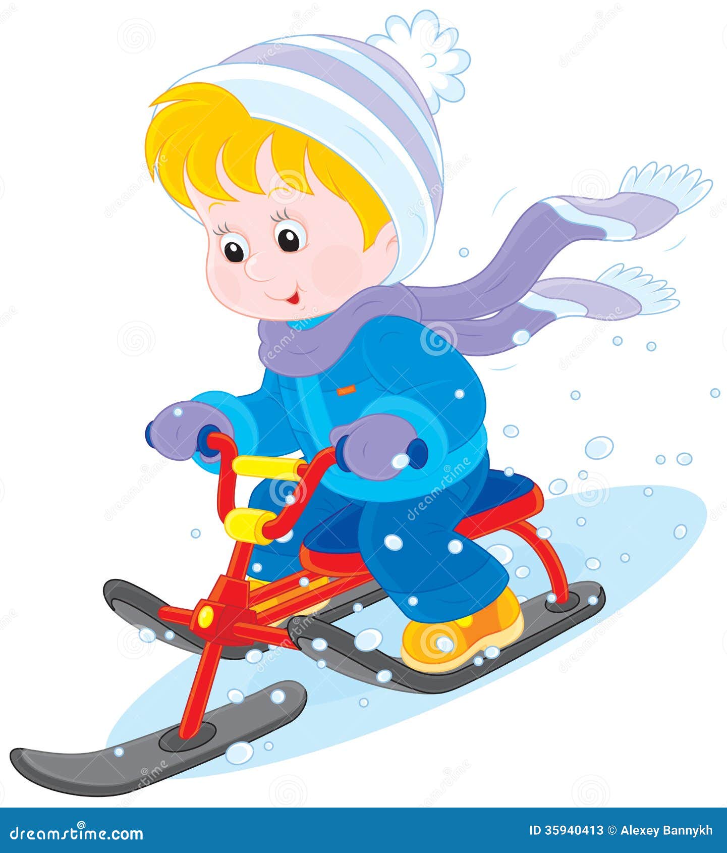 Criança Em Um "trotinette" Da Neve Ilustração do Vetor - Ilustração de ...