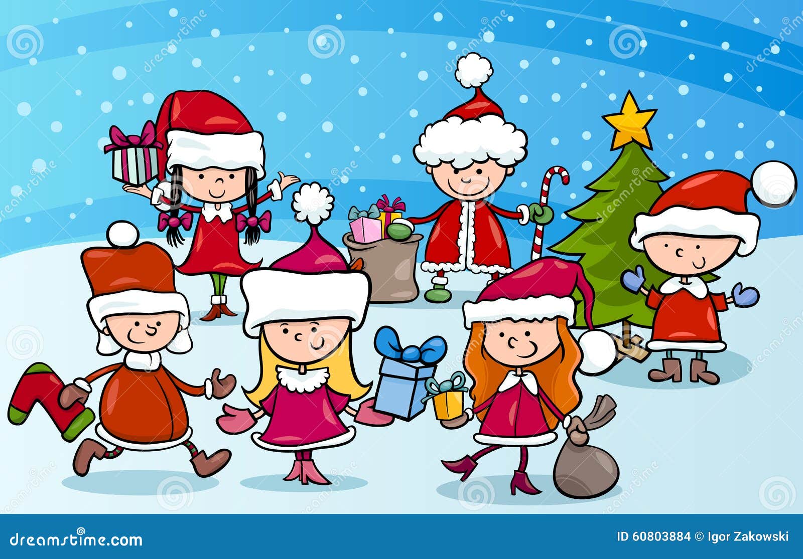 Crianças Dos Desenhos Animados No Natal Ilustração do Vetor ...