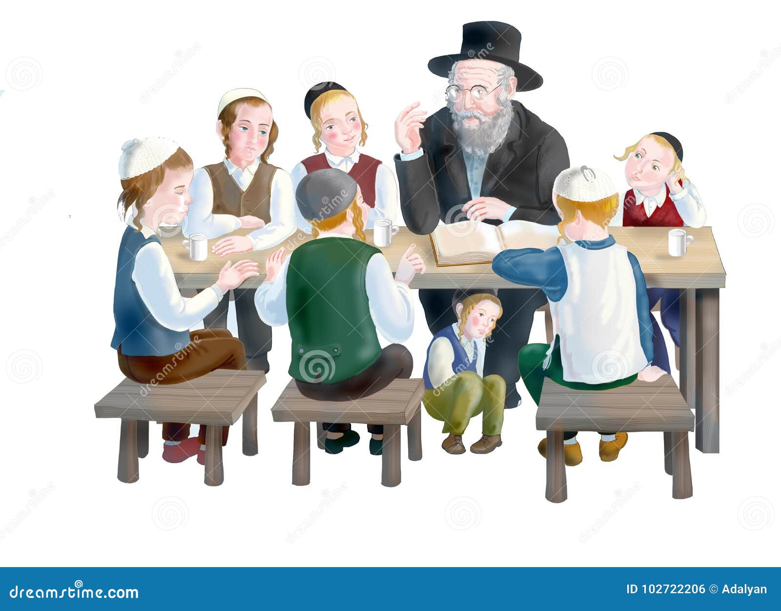 Crianças Judaicas Com Um Rabino Ilustração Stock - Ilustração de ...