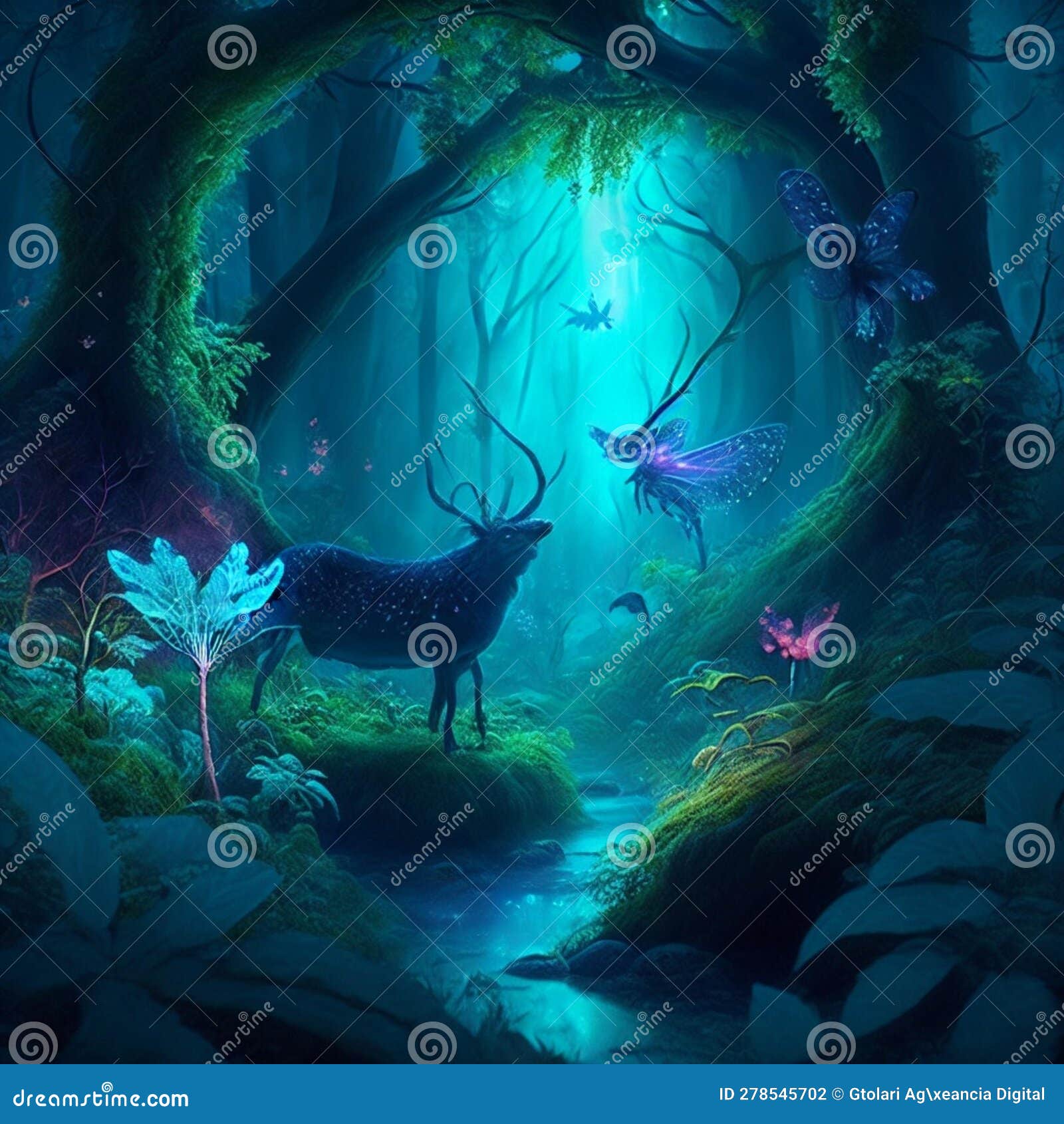 Enchanted Forest with Sparkles, Mythical Plants and Creatures, Magical Animals, Butterflies ...