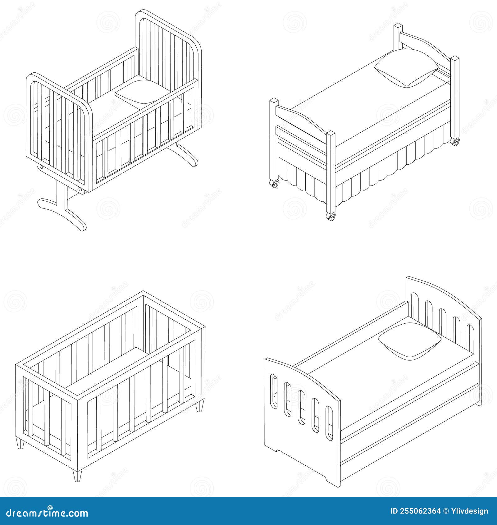 Crib Icon Set Vector Outline Stock Vector - Illustration of design ...