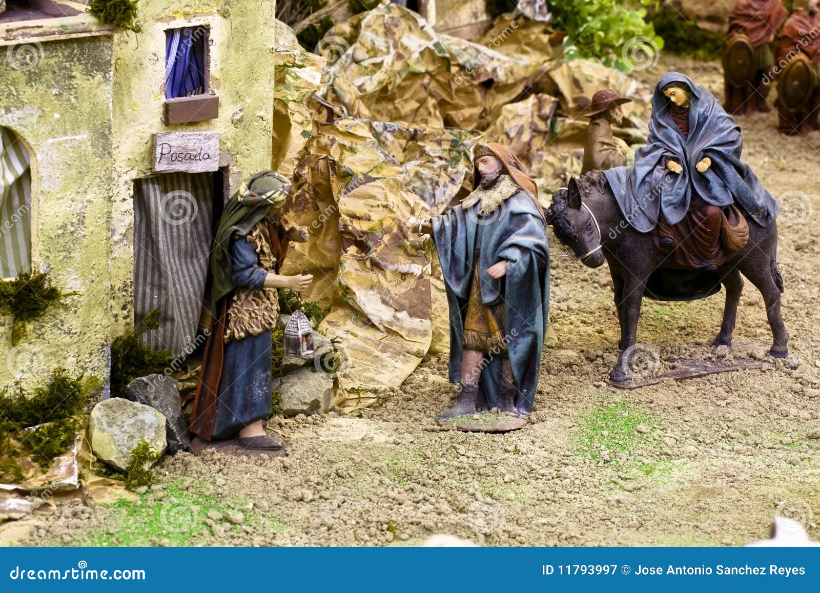 Crib scene stock image. Image of christianity, donkey - 11793997