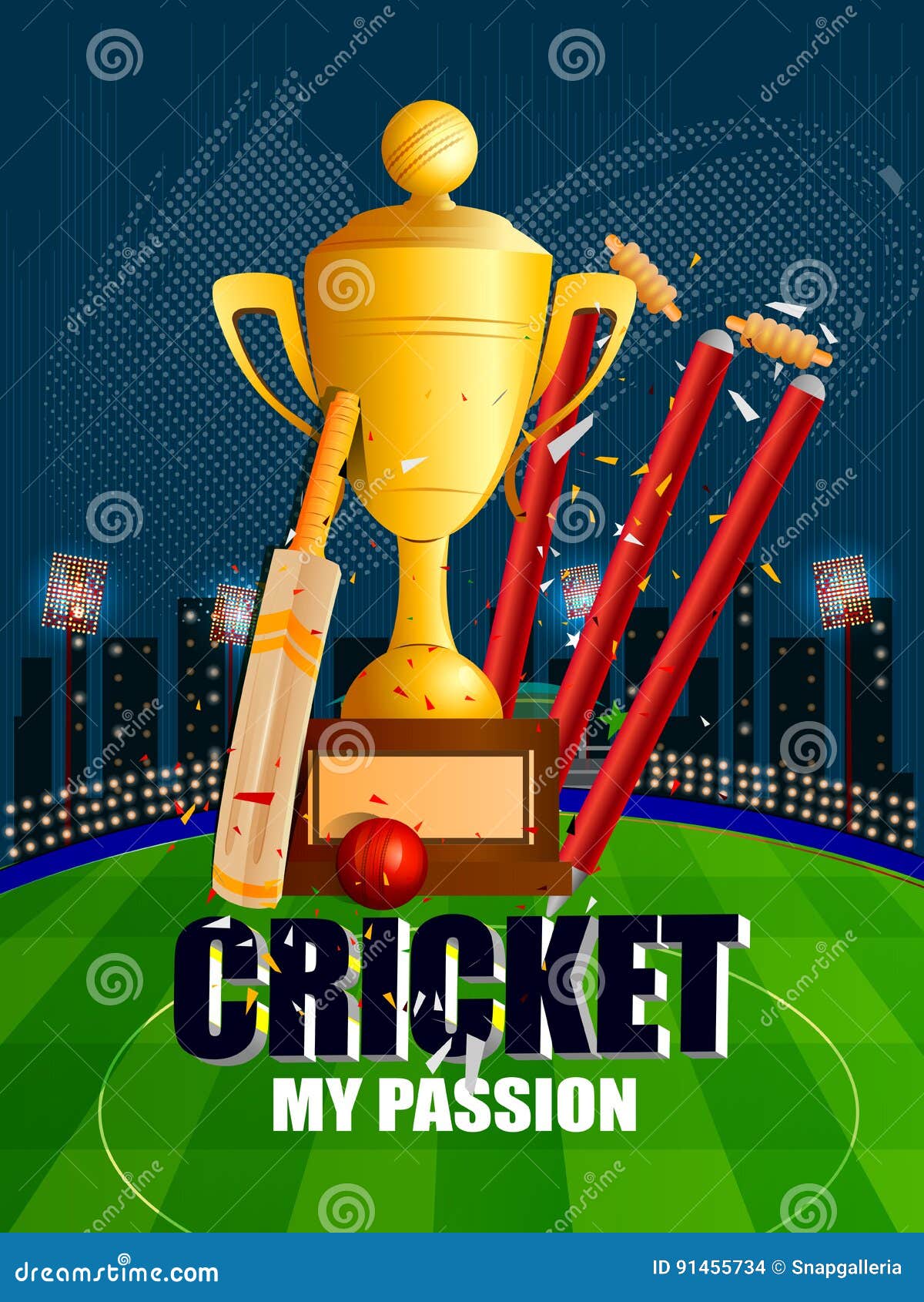 Cricket Background with Bat, Ball and Stump Wicket Stock Vector ...