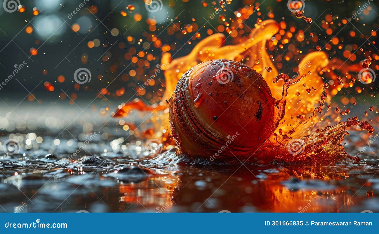 Cricket Ball on Fire Background Stock Illustration - Illustration of ...