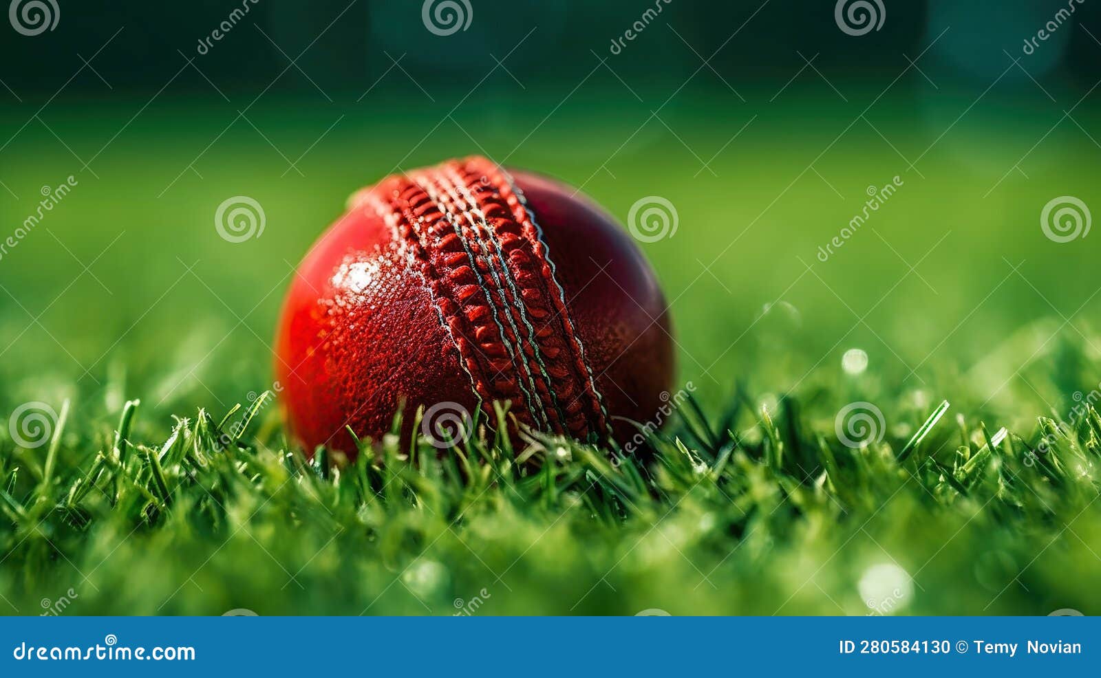 Cricket Ball on Green Turf. Generative Ai Stock Illustration ...