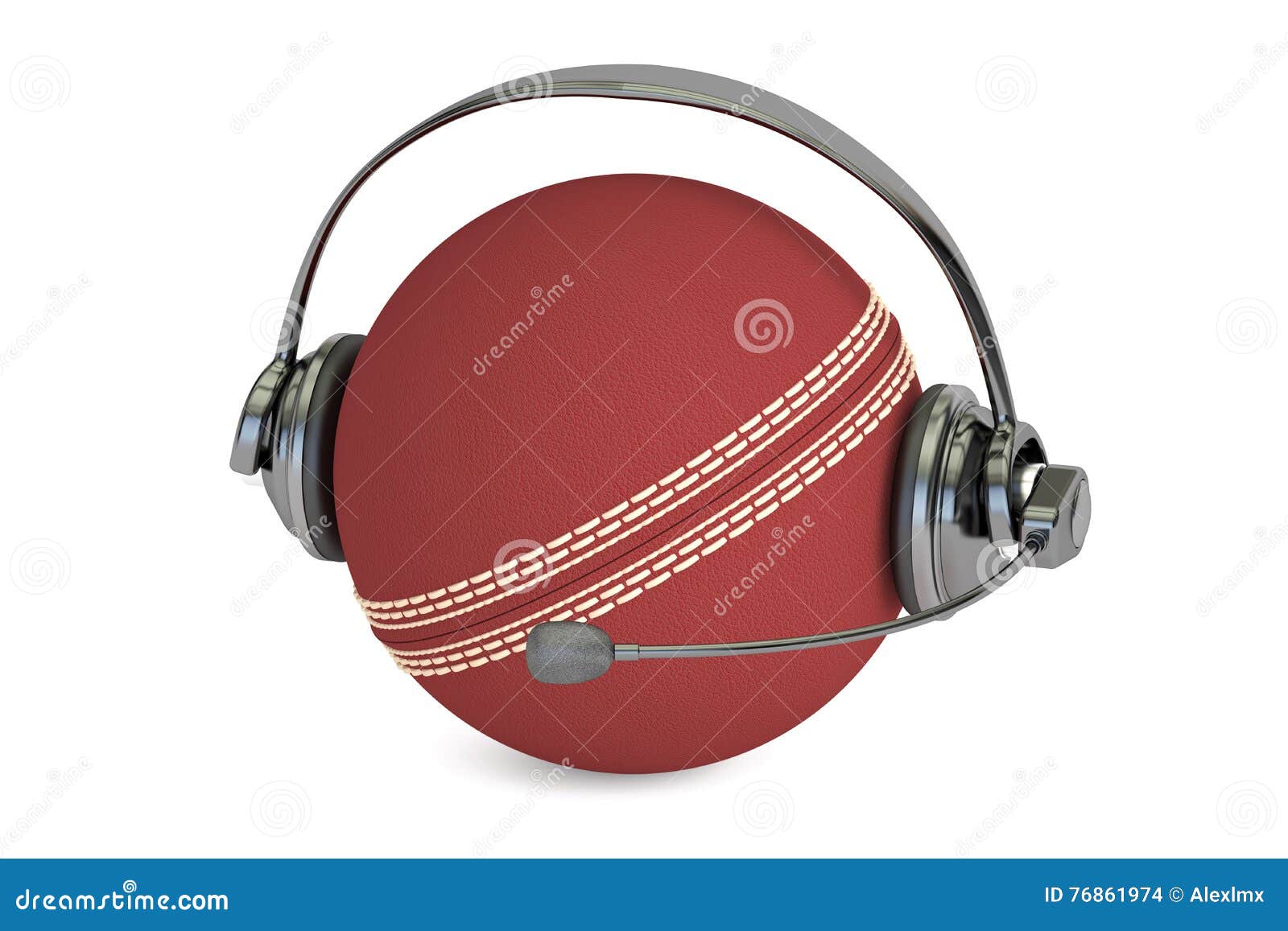 Cricket Ball with Headset or Headphones 3D Rendering Stock Illustration ...