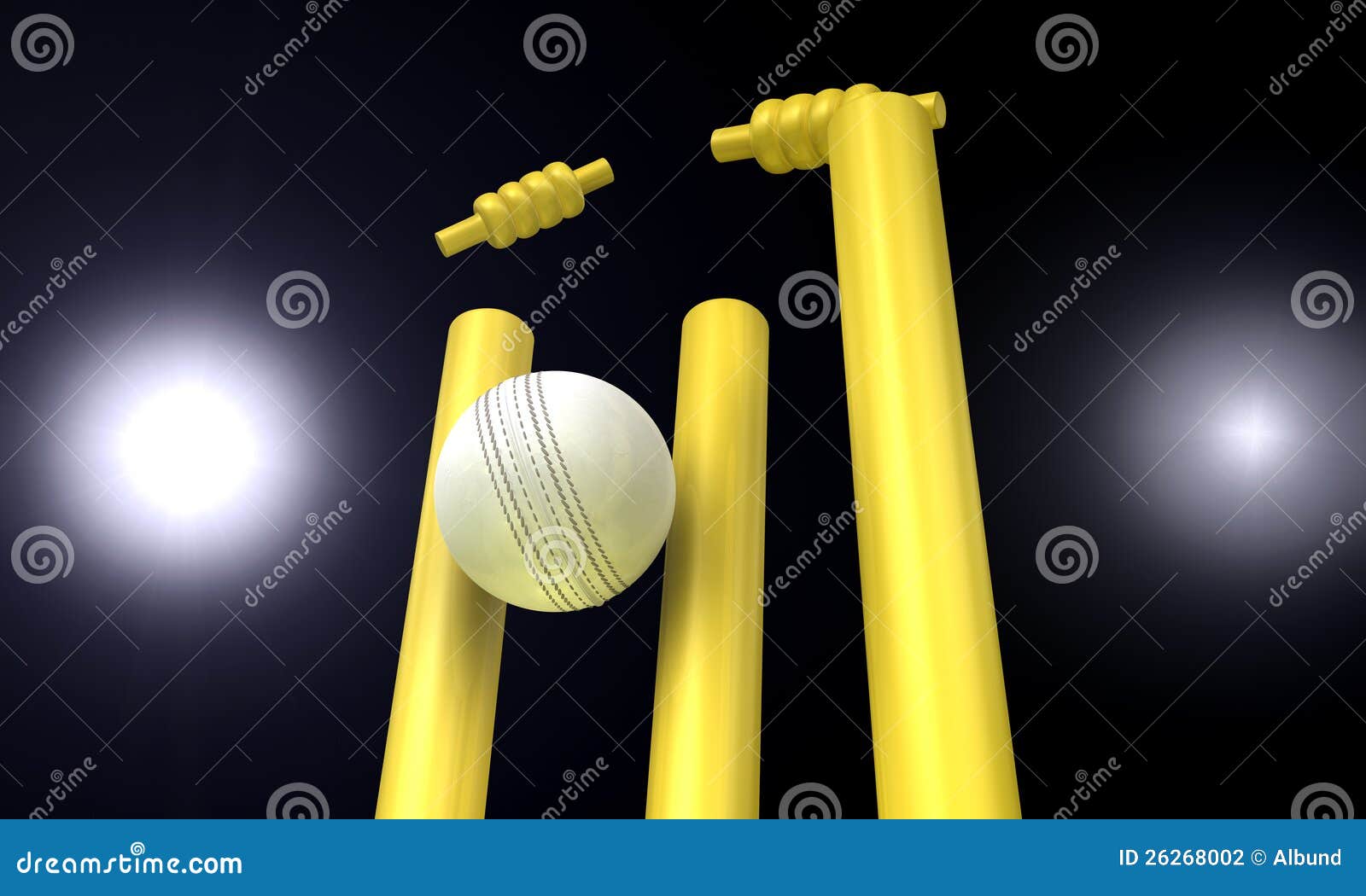 Cricket Ball Hitting Wickets at Night Stock Illustration - Illustration ...