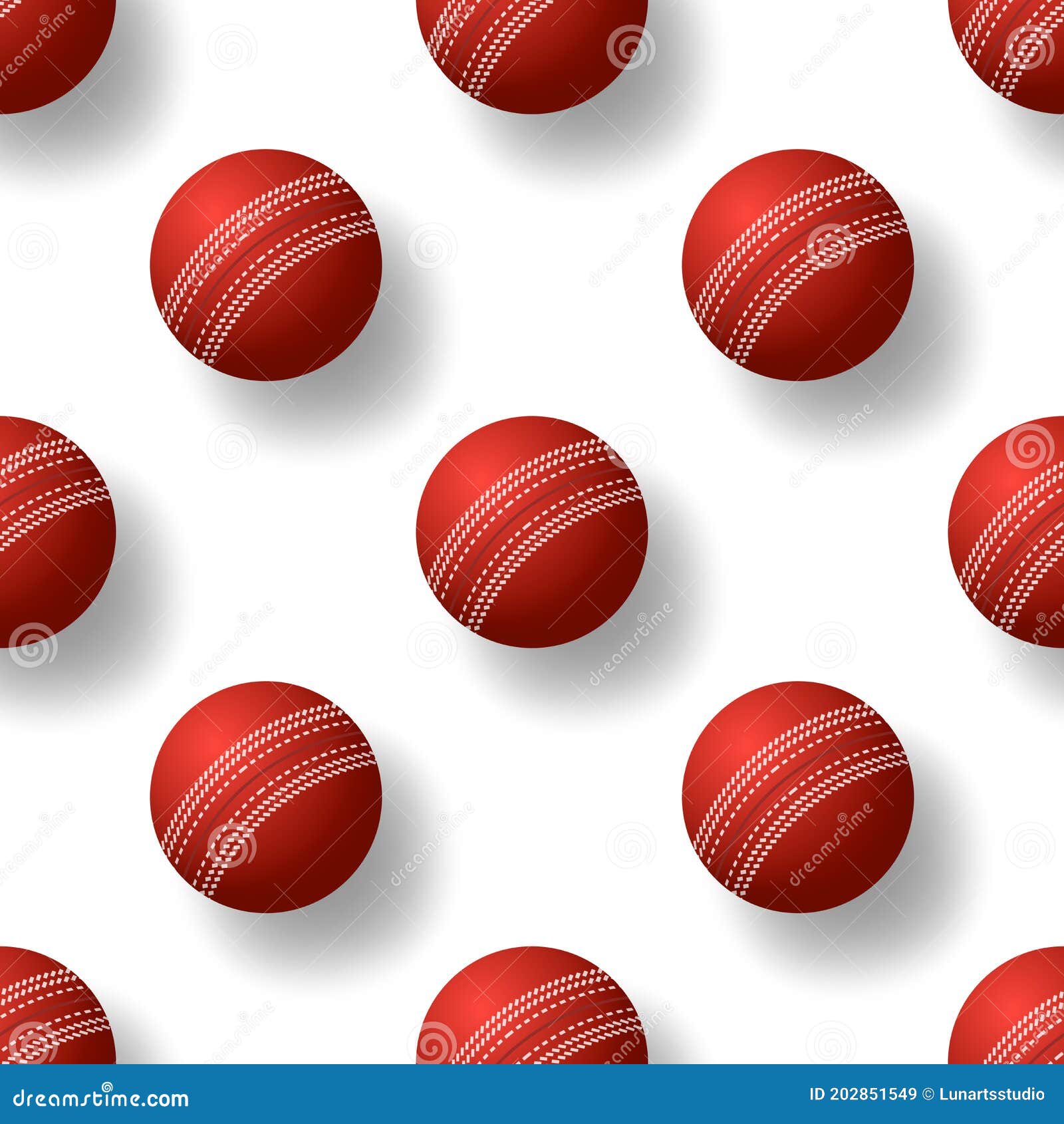 Cricket Ball Seamless Pettern Vector Illustration. Realistic Cricket ...