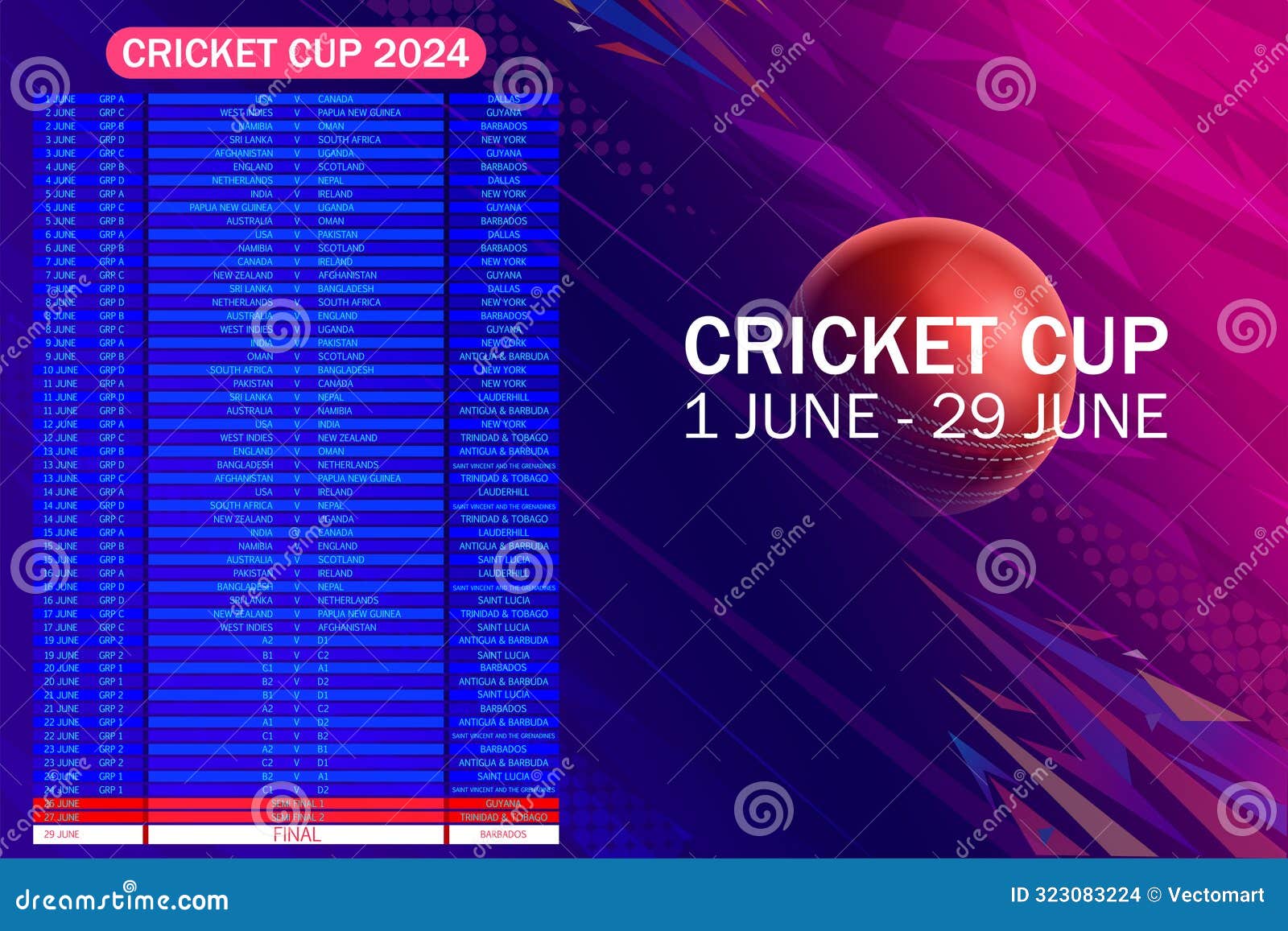 Cricket Cup 2024 Match Schedule Sports Background Royalty-Free ...