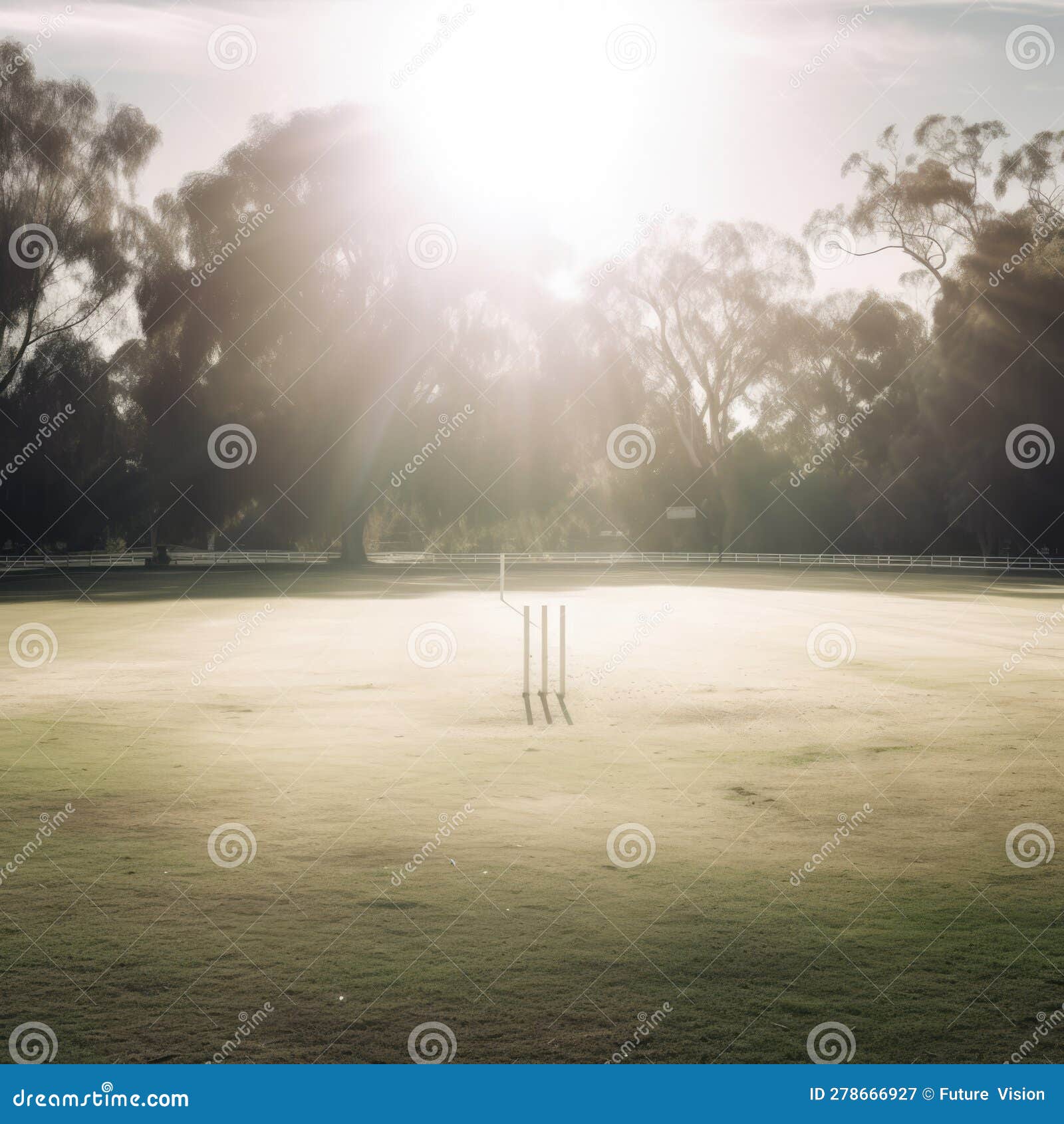 Cricket Field with Sun Rays and Trees, Created Using Generative Ai ...