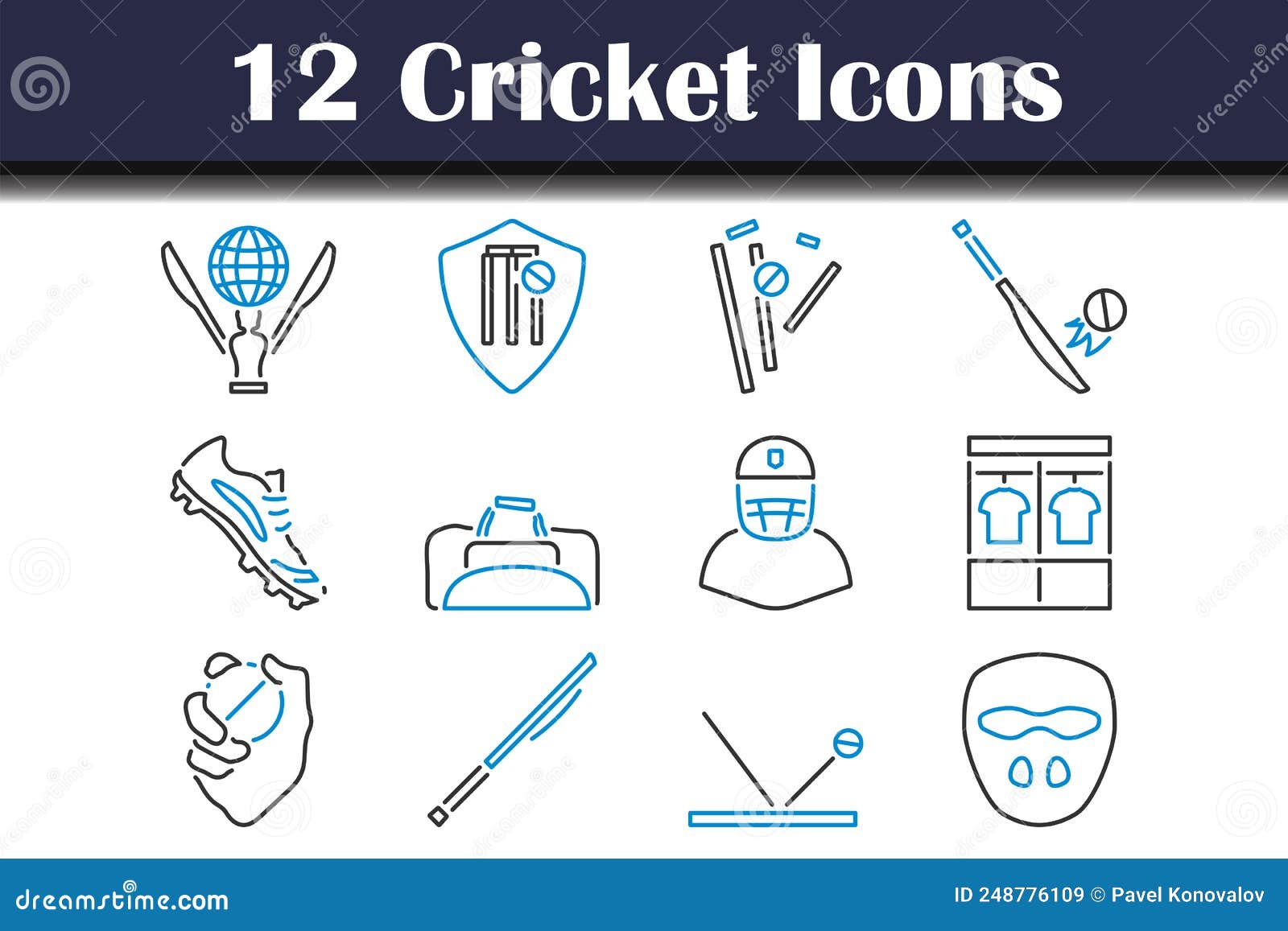Cricket Icon Set stock vector. Illustration of player - 248776109