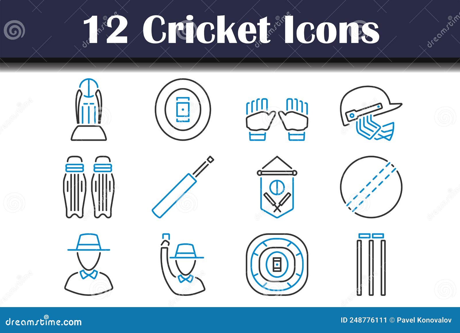 Cricket Icon Set stock vector. Illustration of icon - 248776111